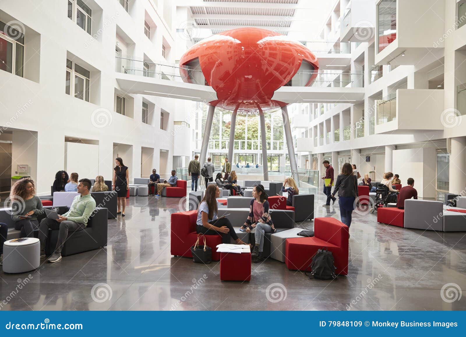 Atrium Lobby And Stairs In Modern Office Building, Vertical Stock ...