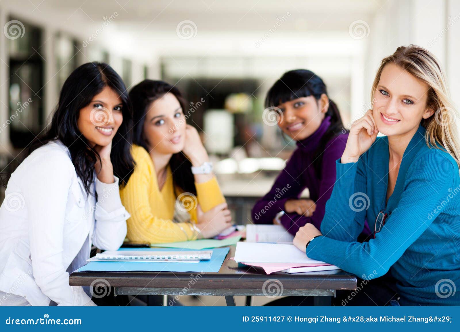 Students Sitting by Cafeteria Stock Image - Image of blond, friends ...
