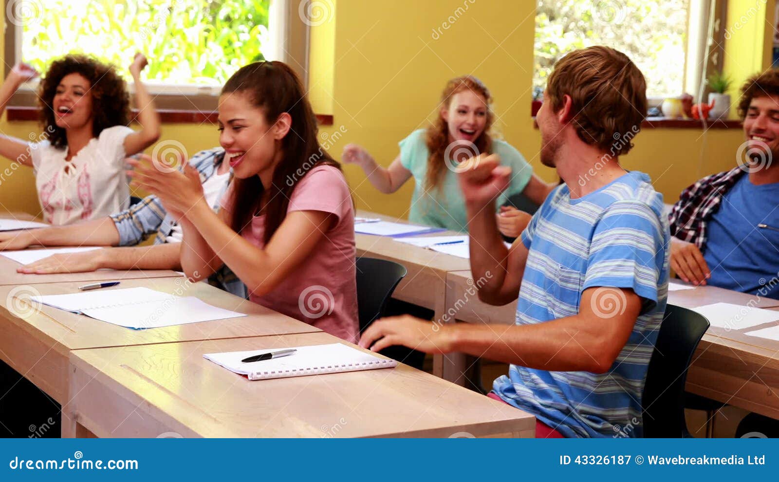 Students Sitting in Classroom and Cheering Stock Video - Video of woman ...