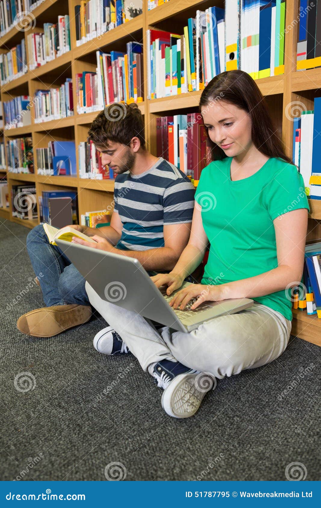 Students Sitting on Floor in Library Stock Image - Image of library ...