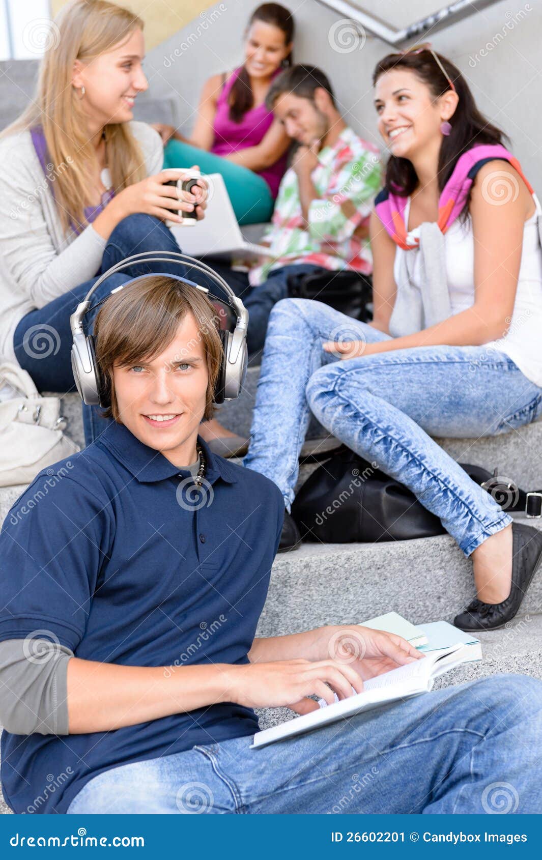 Students Sitting on High-school Stairs in Break Stock Image - Image of ...