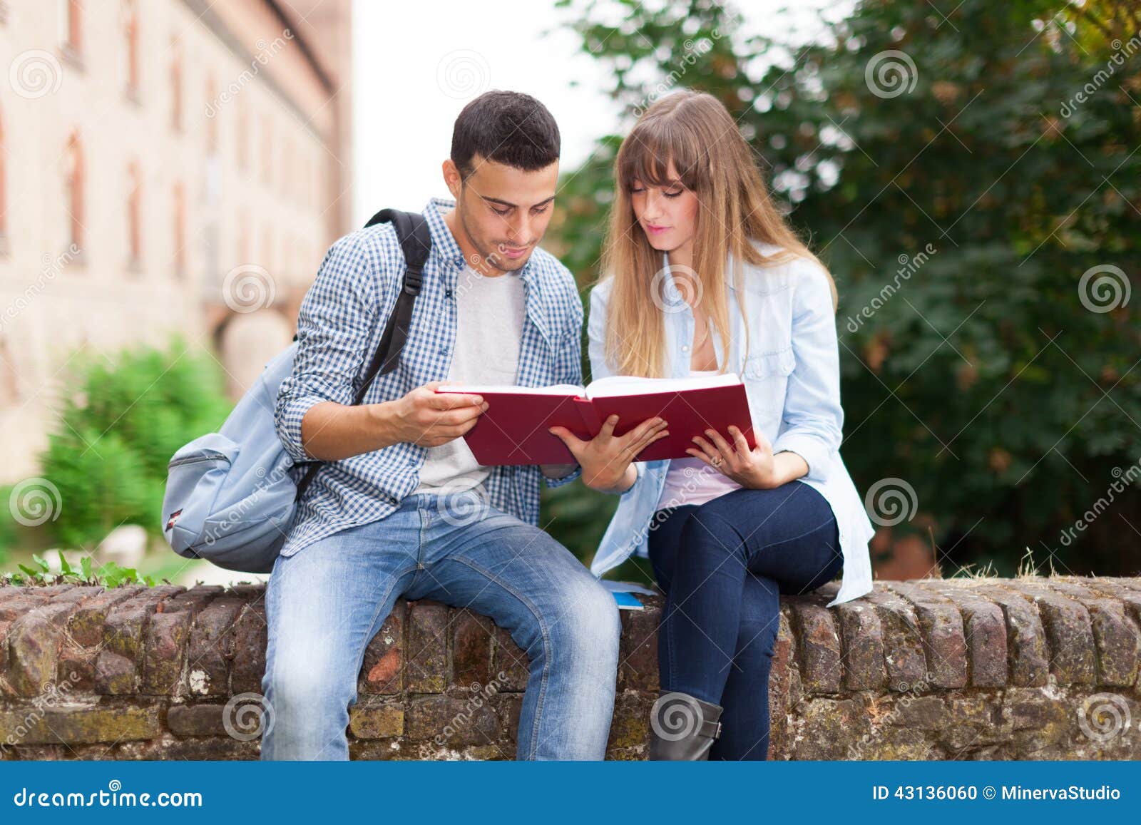 Students Sitting Outdoor Reading a Book Stock Photo - Image of beauty ...