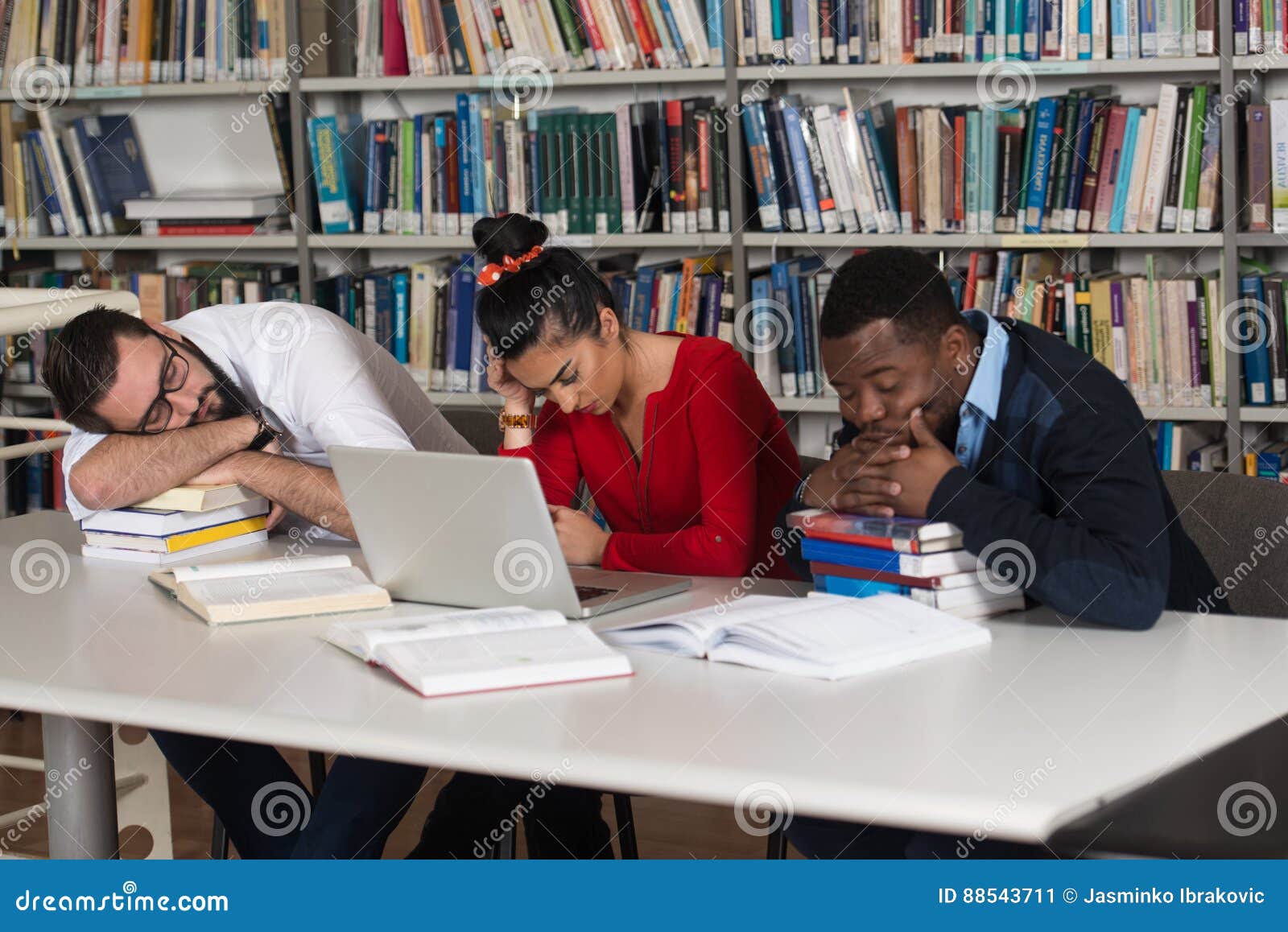 Students Sleeping in Library Stock Image - Image of eyeglasses, exam ...