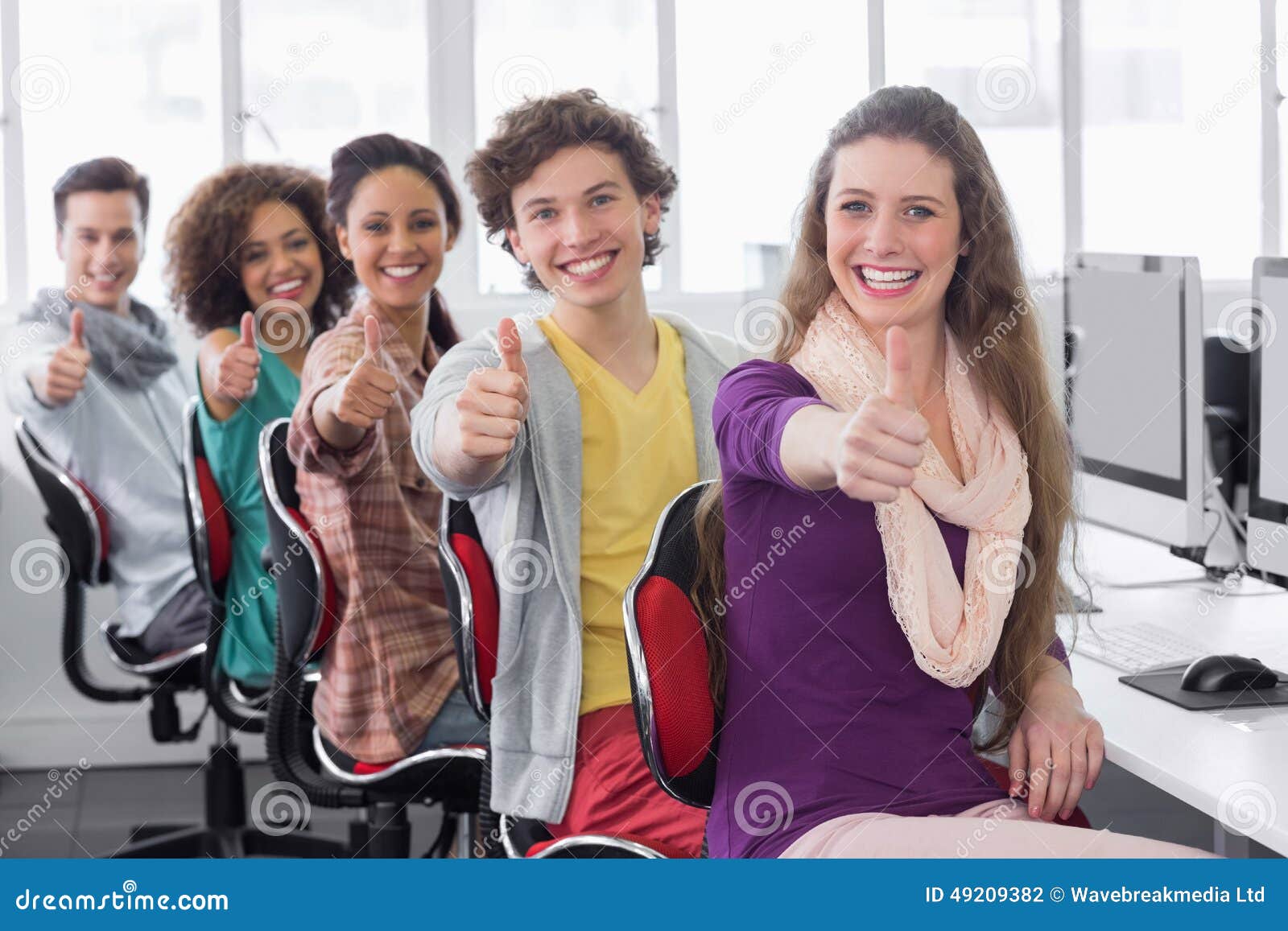 Students Smiling at Camera in Computer Class Stock Photo - Image of ...