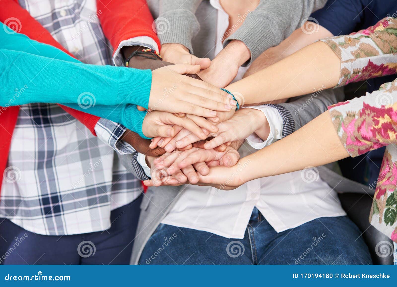 Students Stack Hands for Motivation Stock Photo - Image of team ...