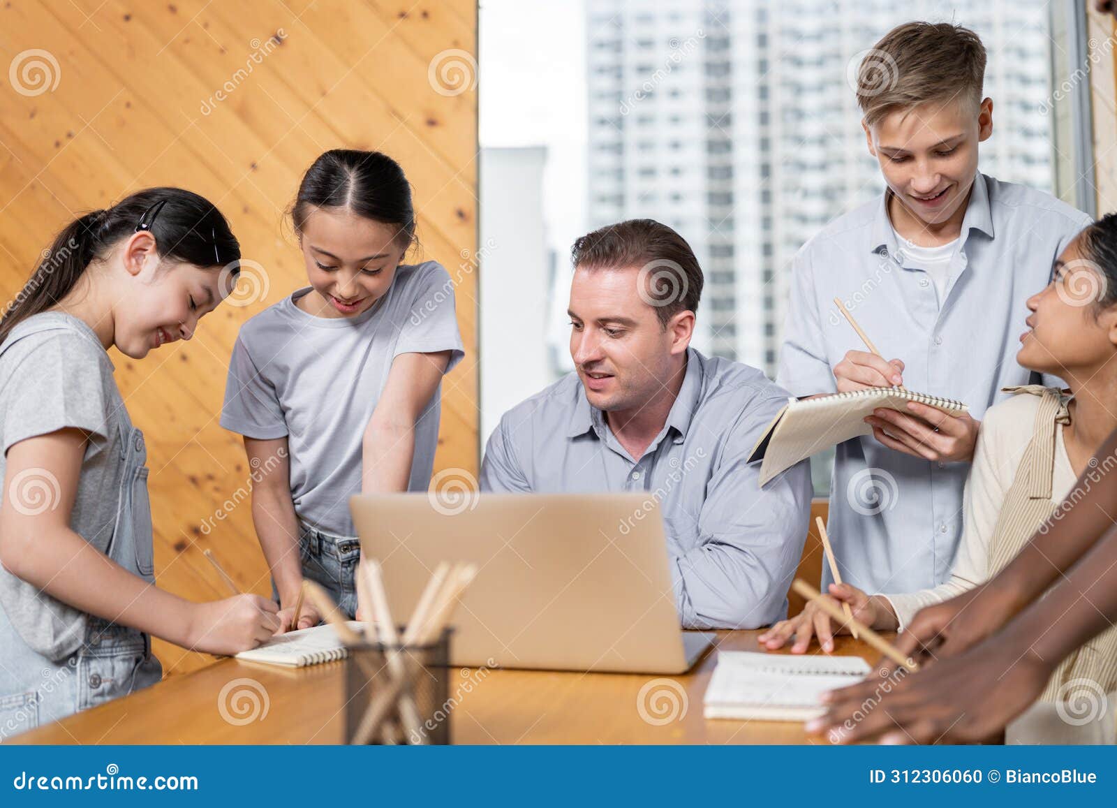 Students Stand and Separate To Two Group for Taking Note Together ...