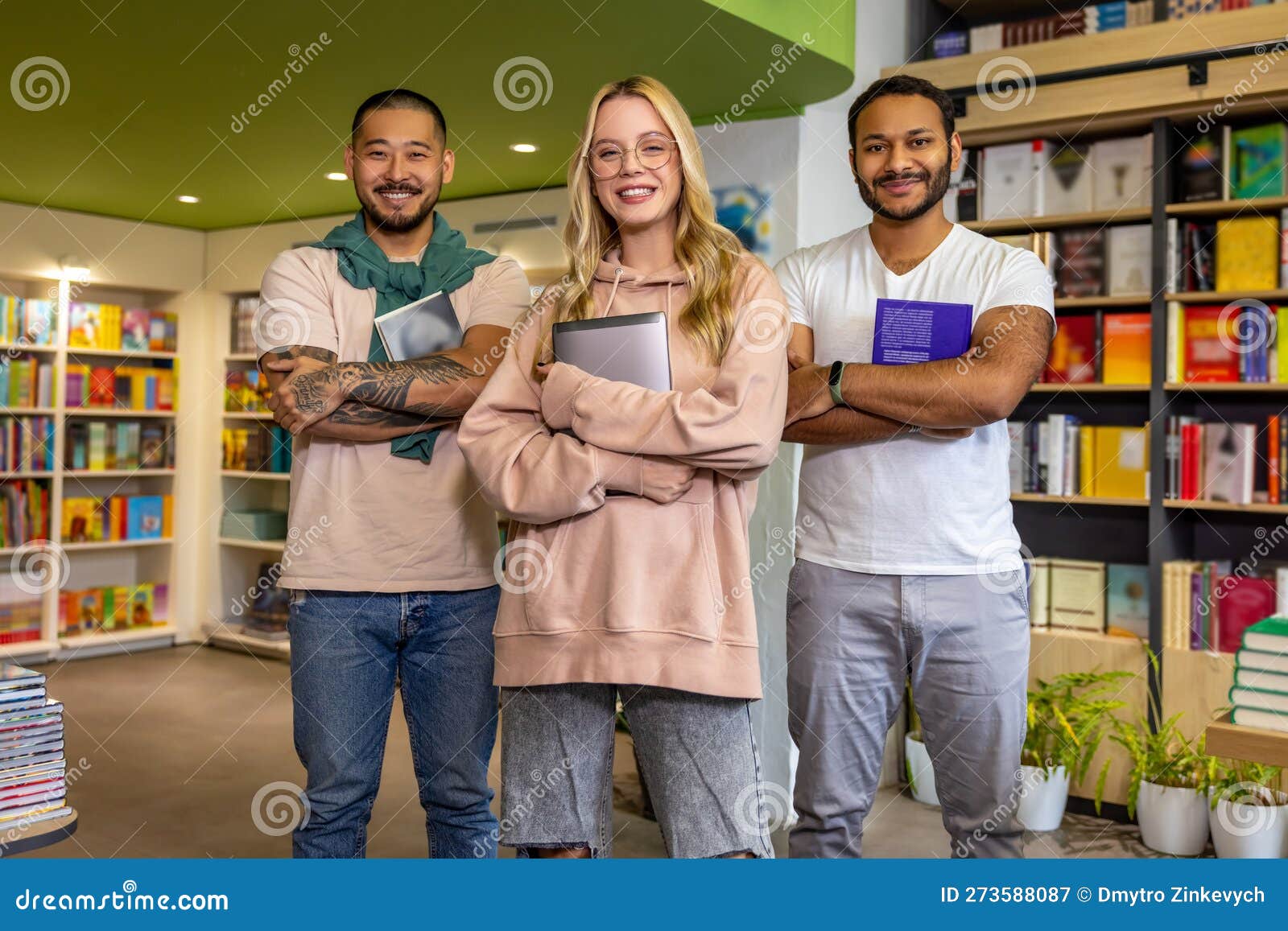 Students Standing with Books in Library Stock Image - Image of student ...