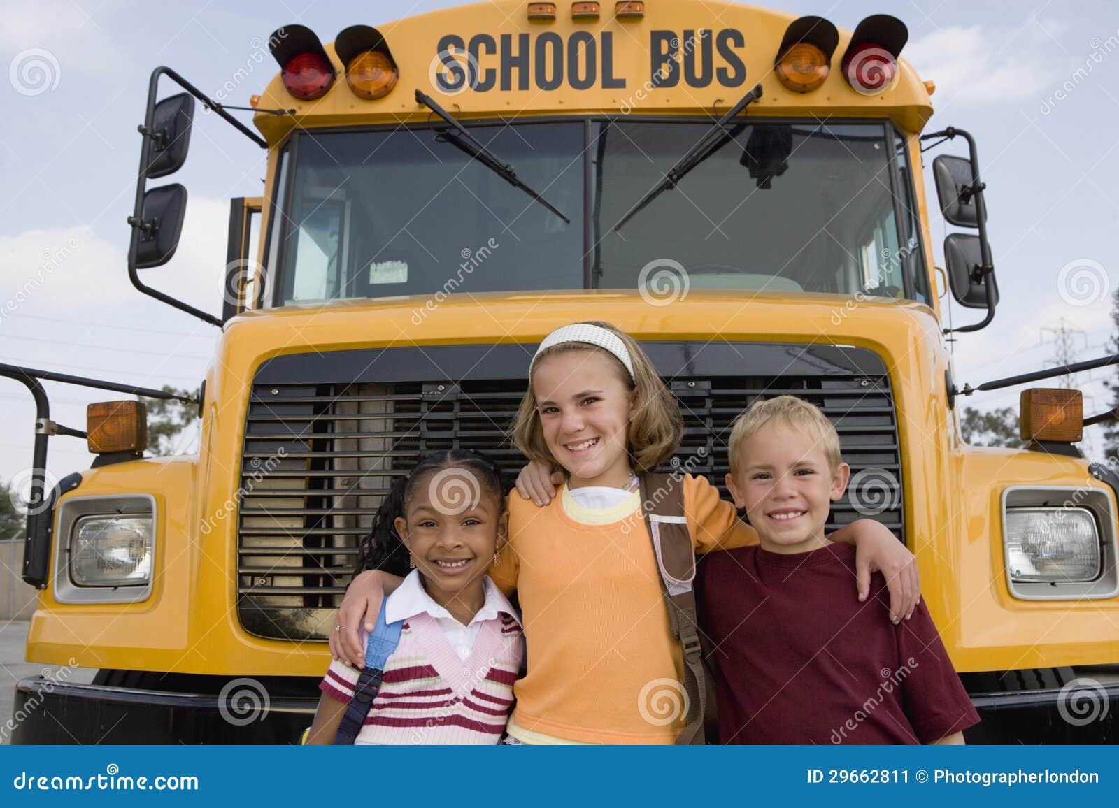Students Standing in Front of School Bus Stock Image - Image of people ...
