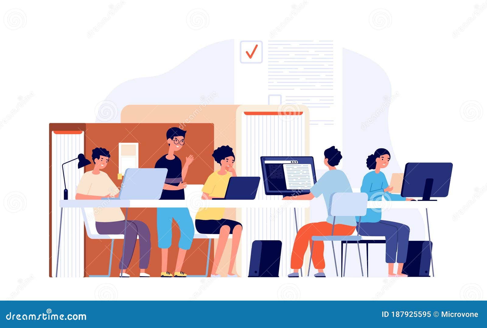 Students Study At Desk. Young Teens Studying With Laptop Computer ...