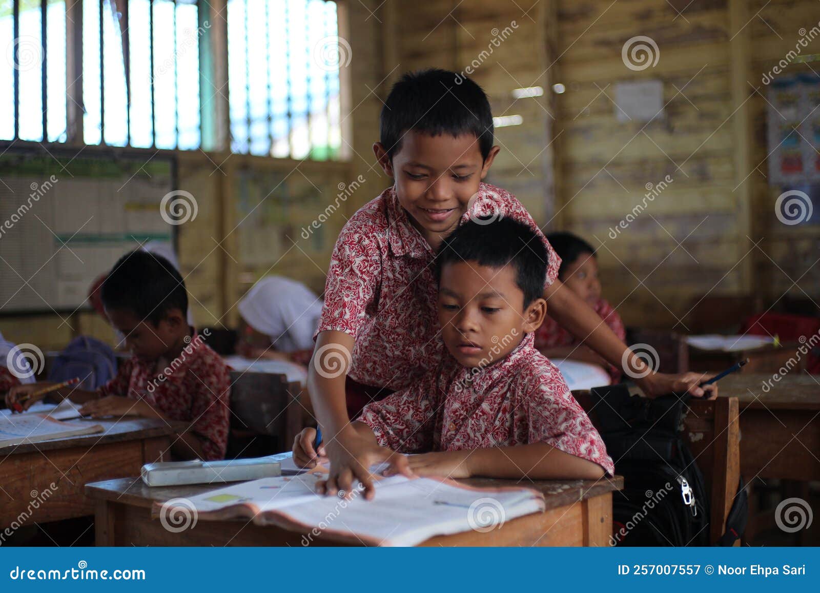 Students Study with Friends in Class Wearing Uniforms Editorial ...