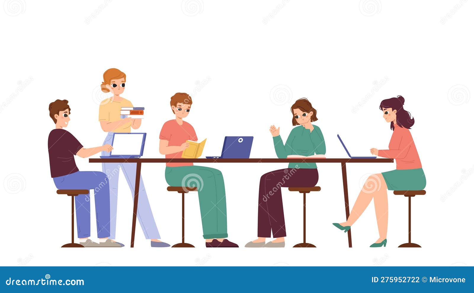 Students Study in Group, Learning Class. Young Adults with Books and ...