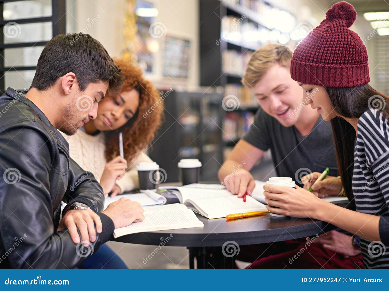 Students Study in a Group in Library, People Learning for University ...