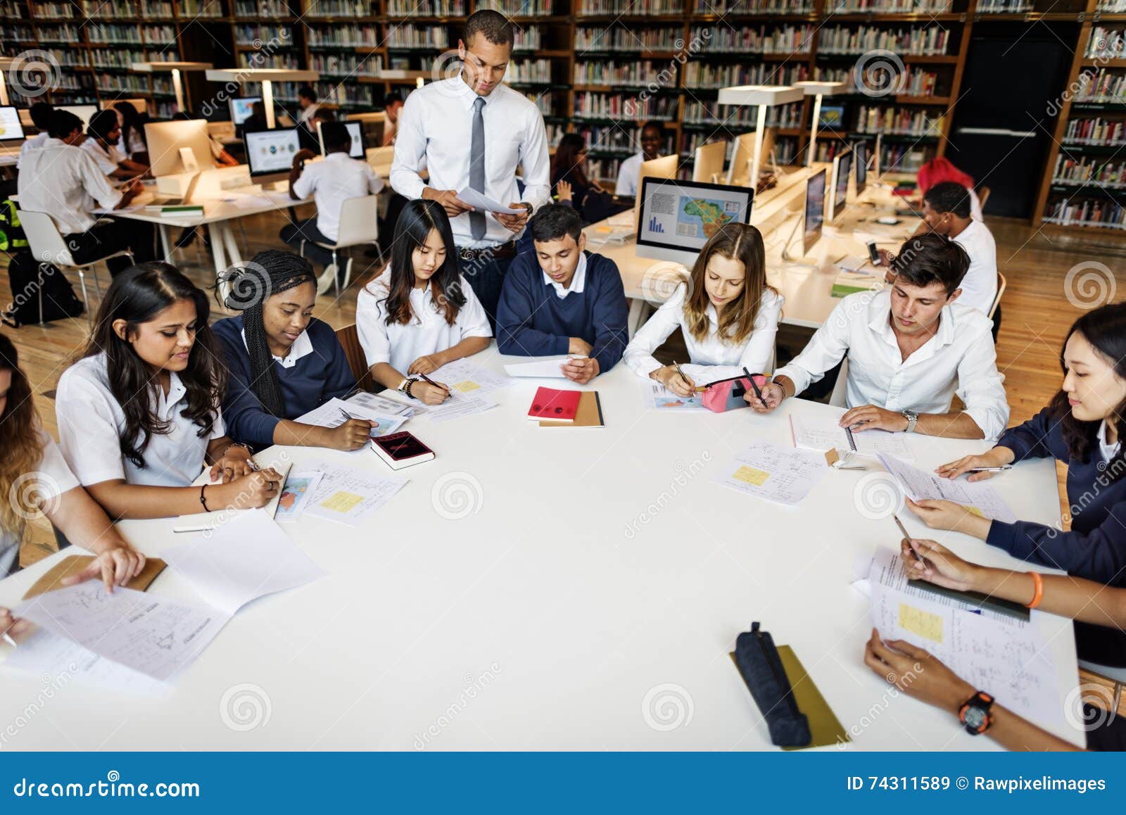 Students Study Teacher Library Test Concept Stock Image - Image of ...