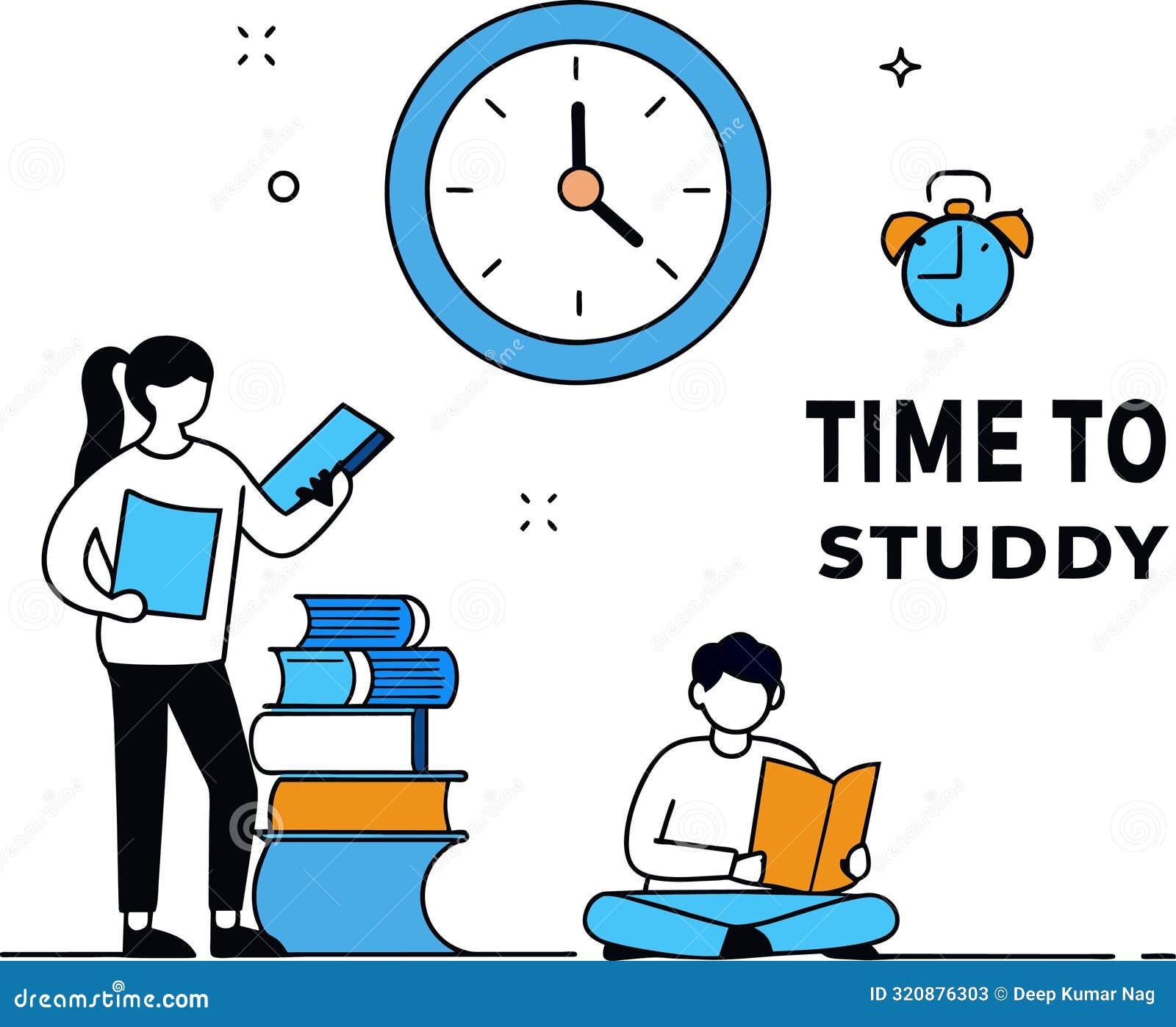 Students Studying Home and Library Learning Scenes on Time Stock Vector ...