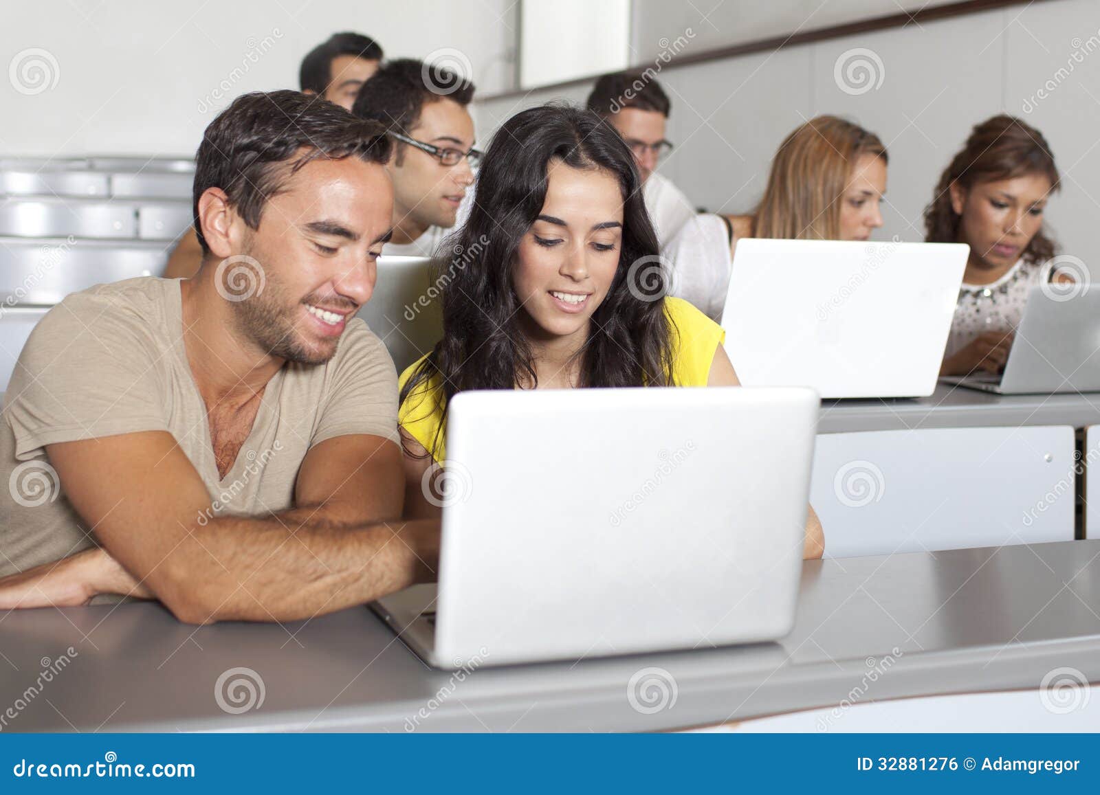 Students Studying with Laptop in Class Room Stock Photo - Image of ...