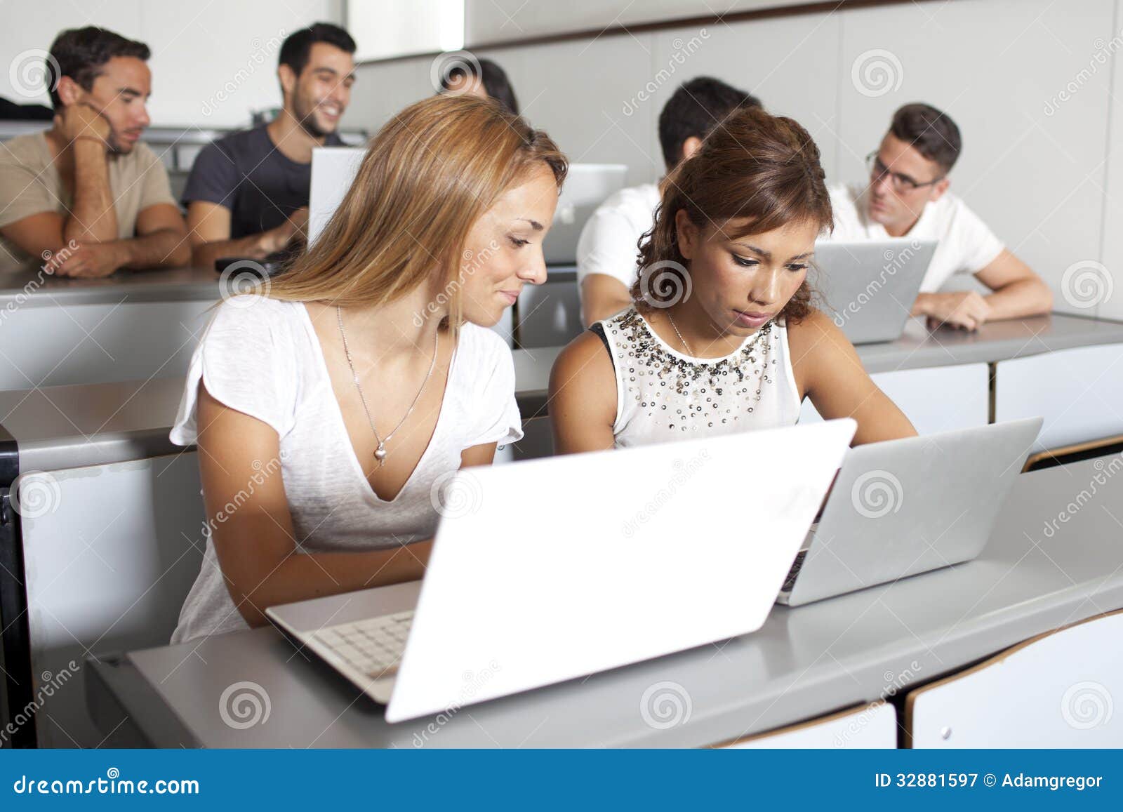 Students Studying with Laptops in Class Room Stock Image - Image of ...