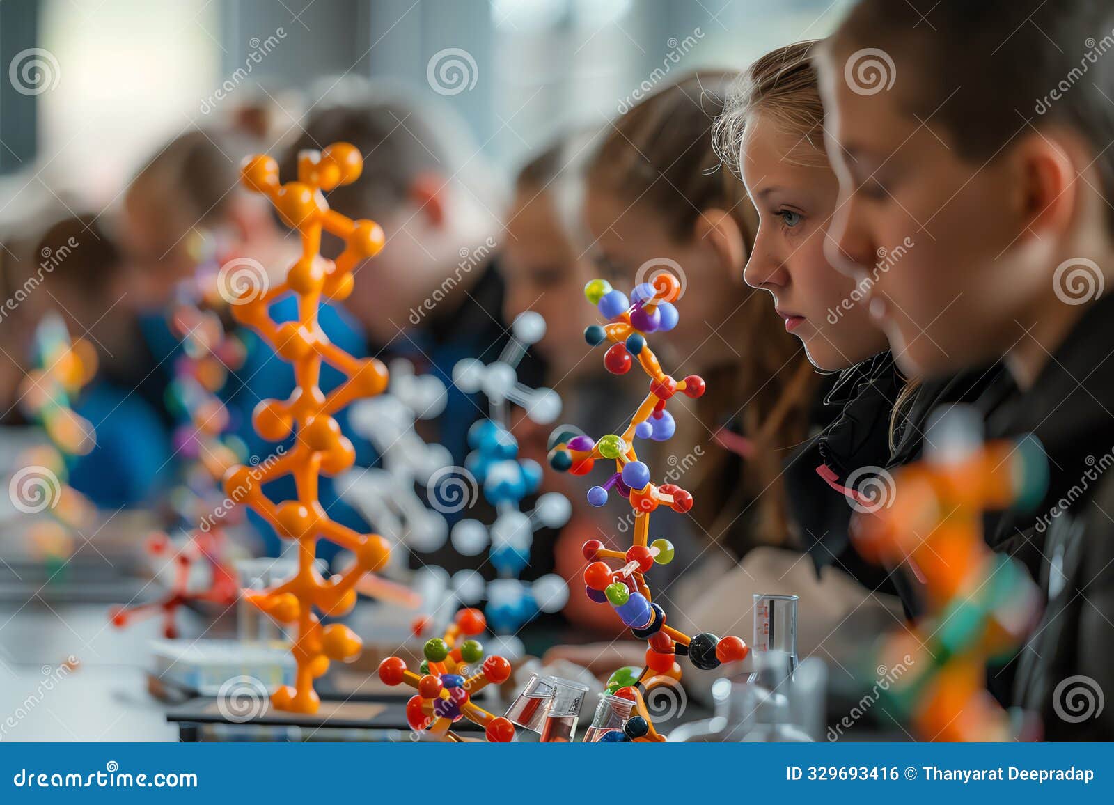 Students Studying Molecular Models in a Science Classroom, Focusing on ...