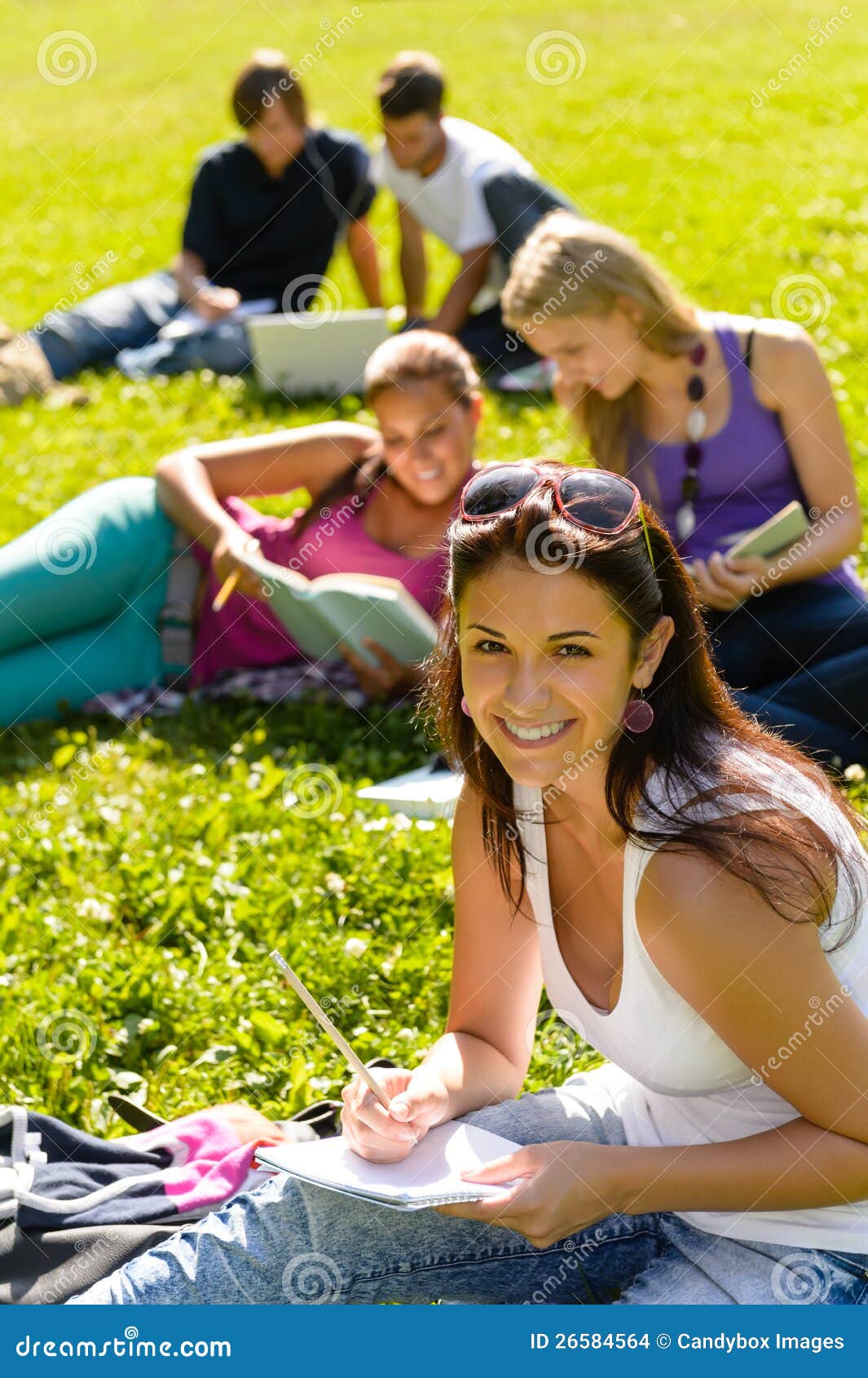 Students Studying Sitting on Grass in Park Stock Photo - Image of ...