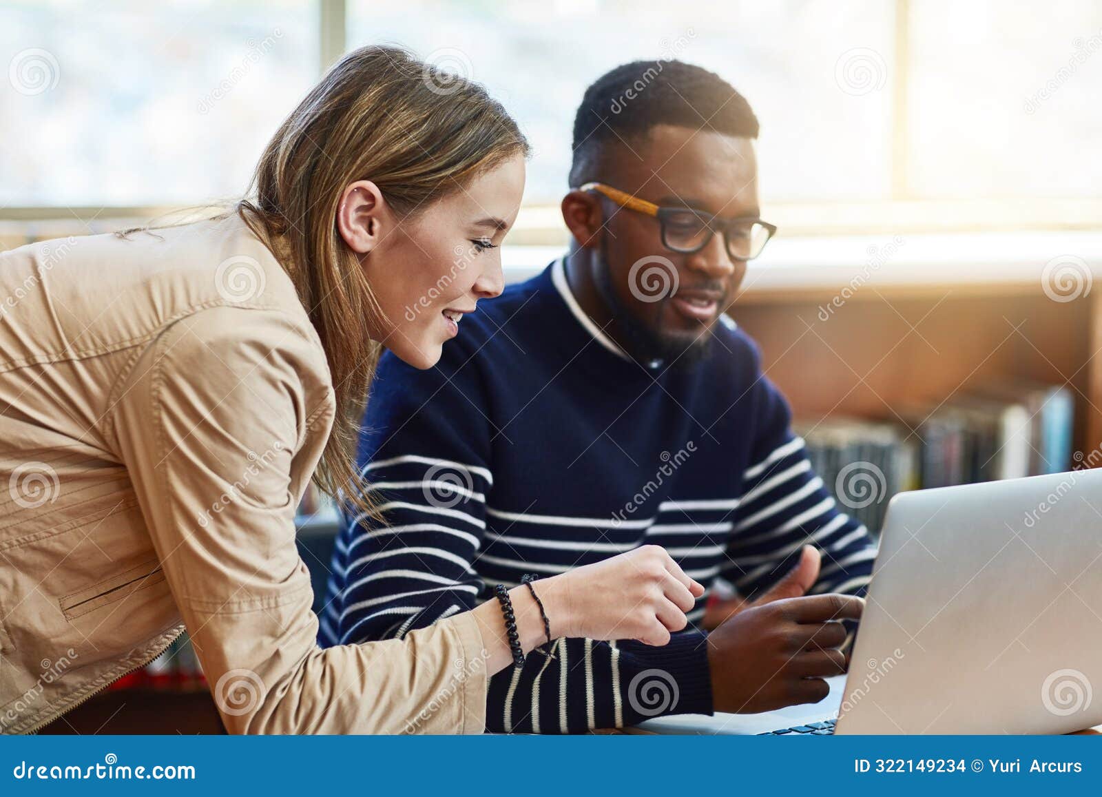Students, Studying and Teamwork in Library on Computer with Education ...