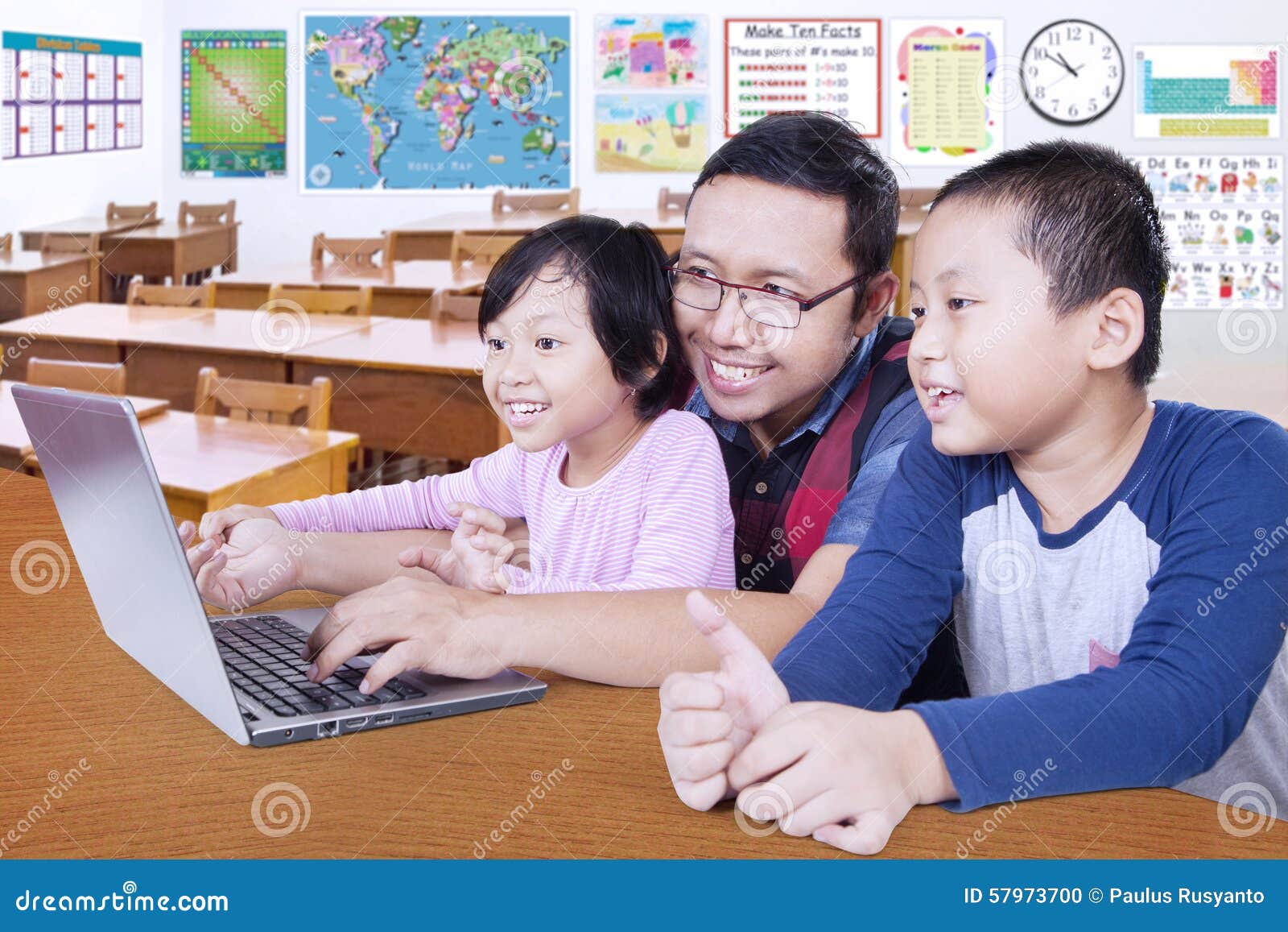 Students Studying with Their Teacher and Laptop Stock Photo - Image of ...