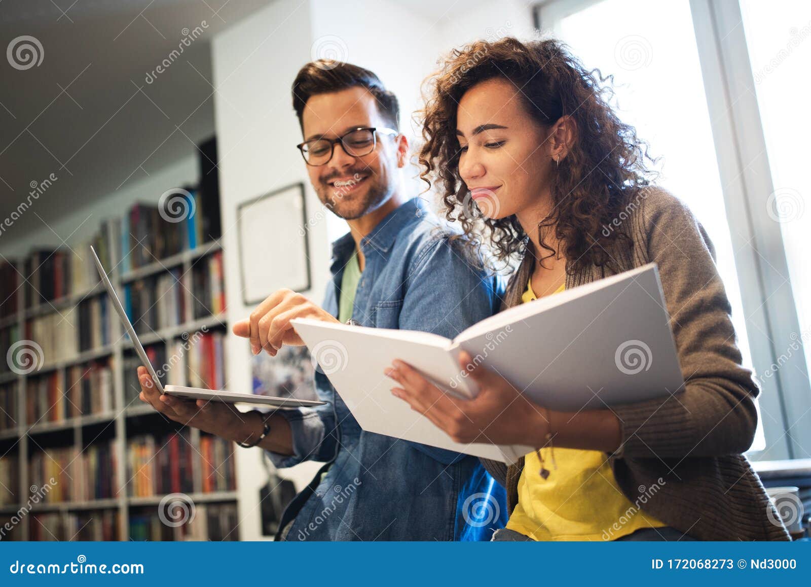 Students are Studying Together in Library. Couple, Study, Technology ...