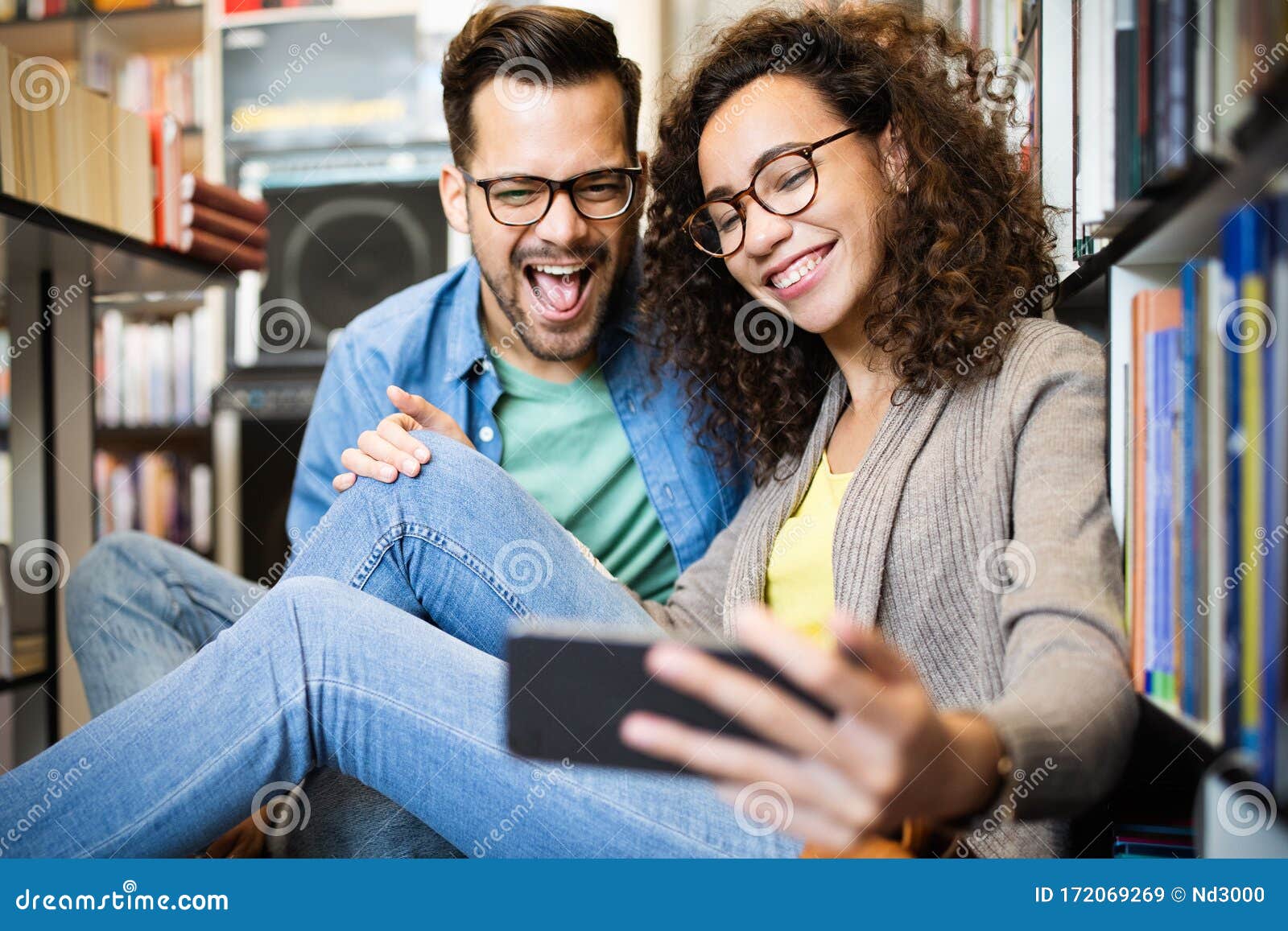 Students are Studying Together in Library. Couple, Study, Technology ...