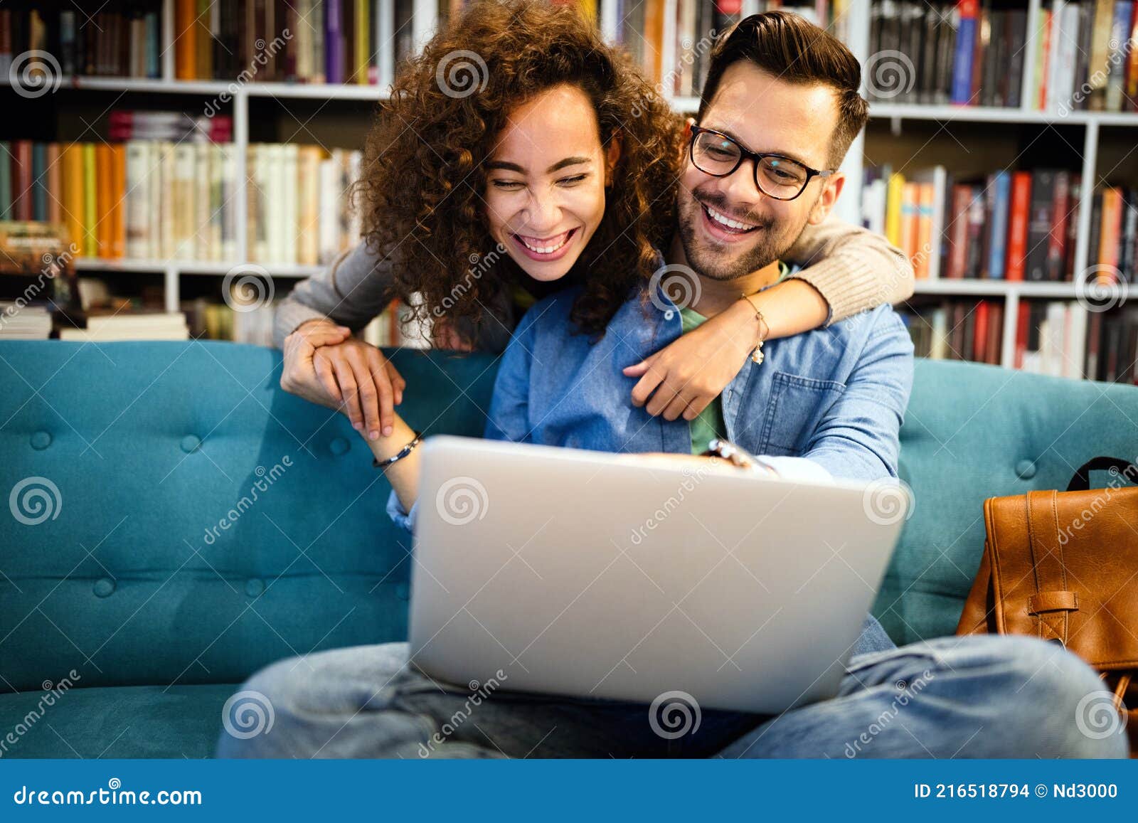 Students are Studying Together in Library. Couple, Study, Technology ...