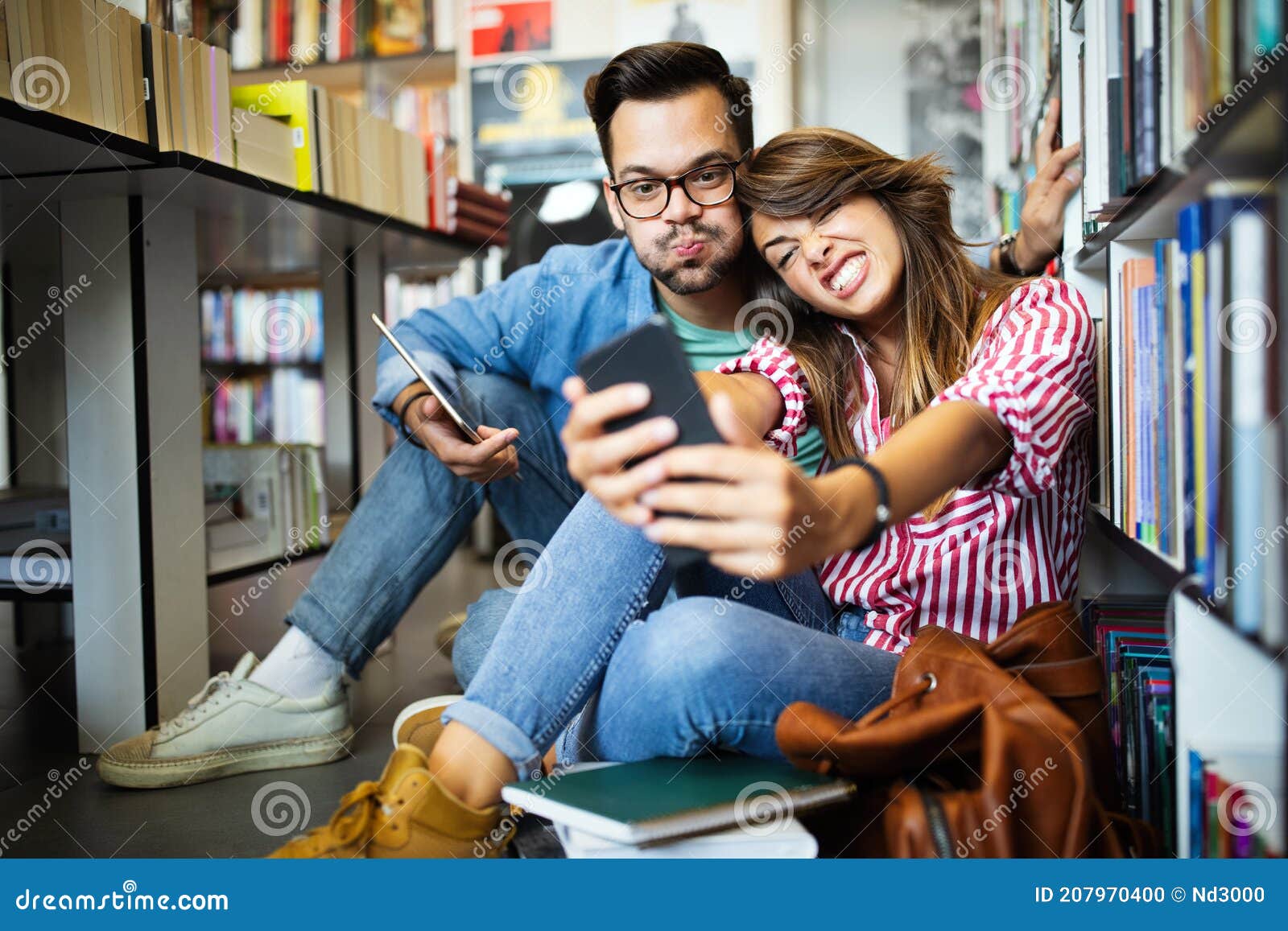 Students are Studying Together in Library. Couple, Study, Technology ...