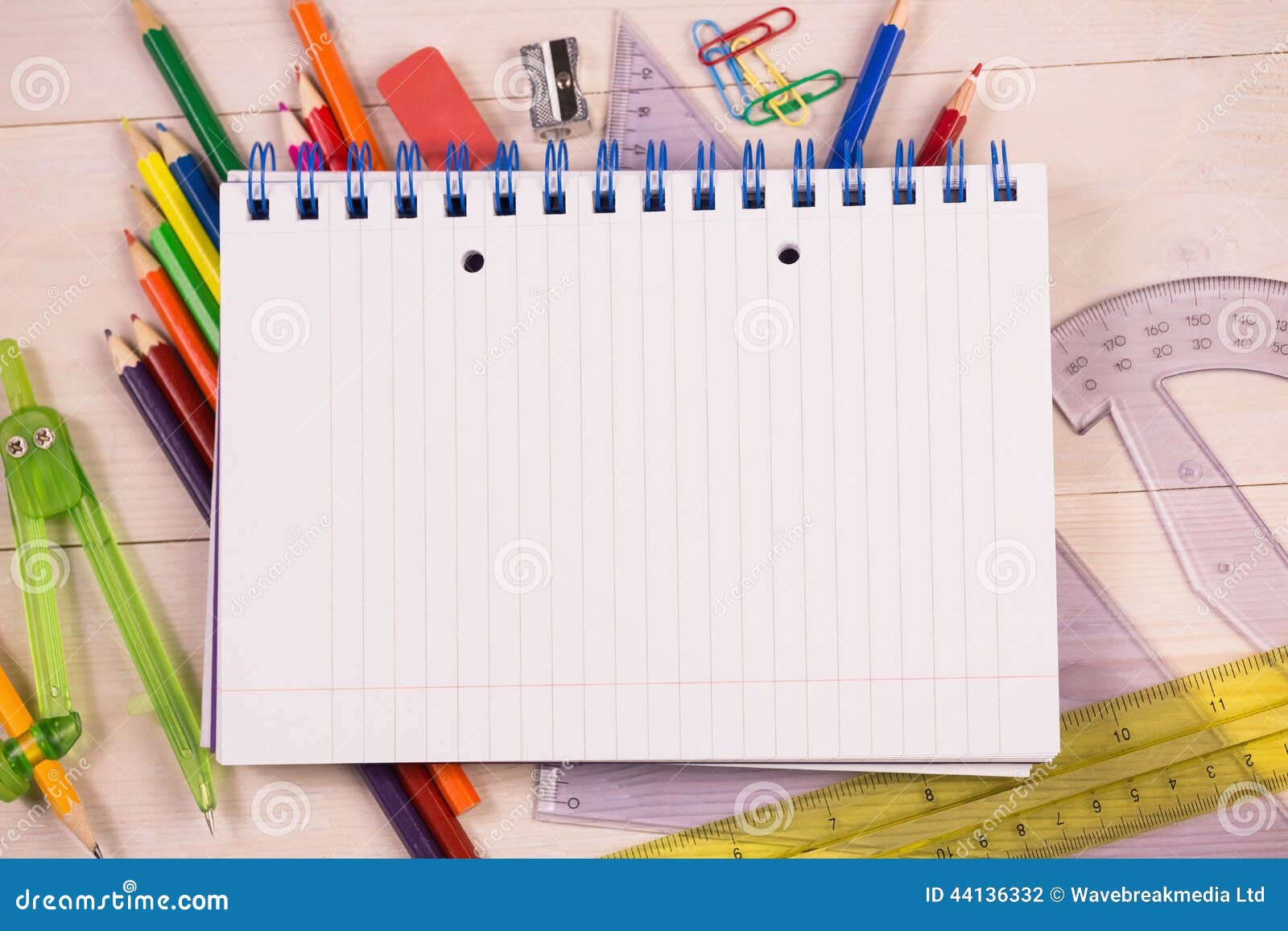 Students Table with School Supplies Stock Photo - Image of learn, page ...