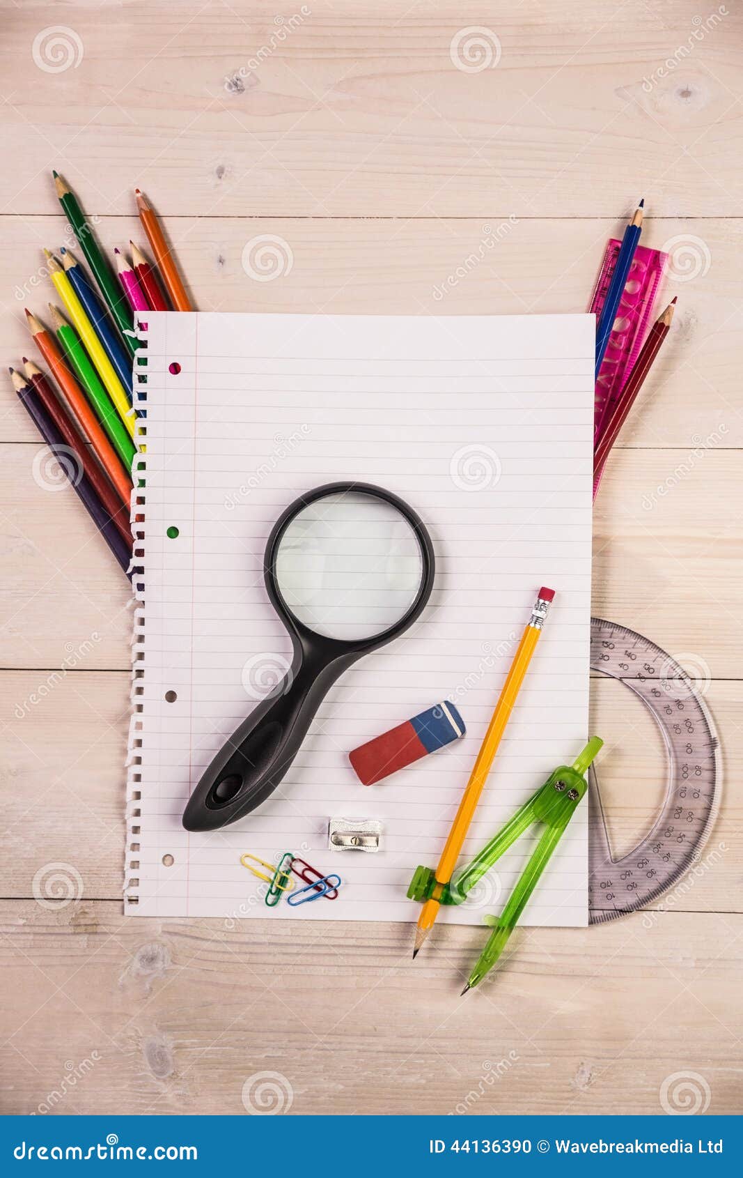 Students Table with School Supplies Stock Photo - Image of calculator ...