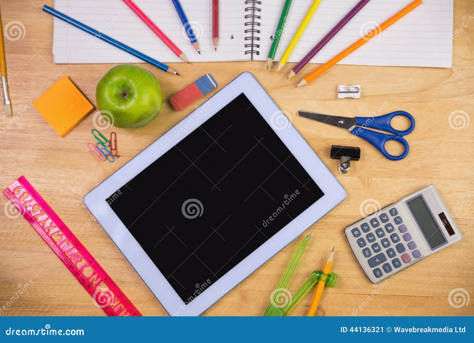 Students Table with School Supplies Stock Image - Image of studio ...