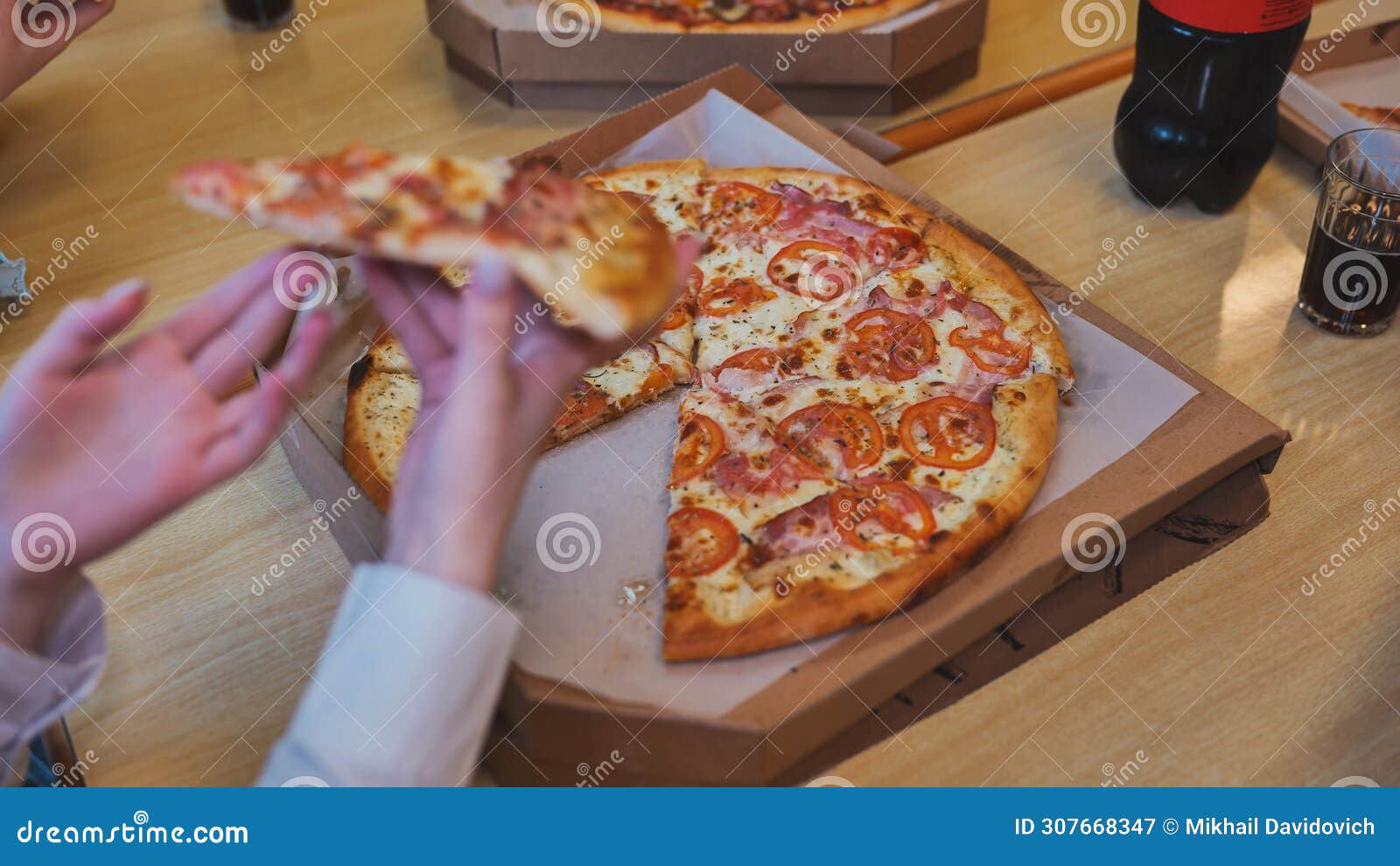 Students Take a Slice of Pizza in the Cafeteria. Stock Illustration ...