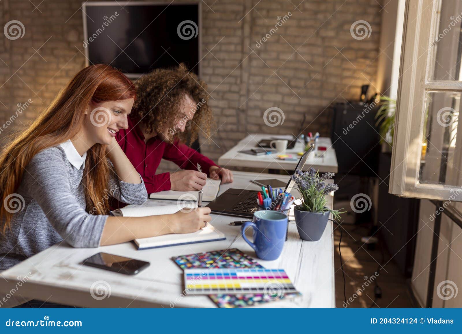 Students Taking Notes during Online Class Stock Photo - Image of office ...