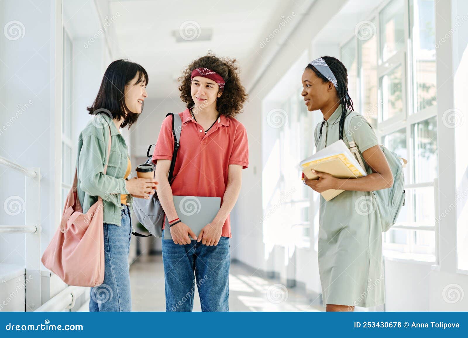 Students Talking in the Corridor of School Building Stock Photo - Image ...