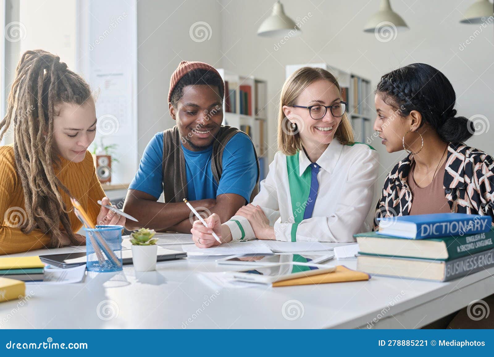 Students Talking To Teacher at Lesson Stock Image - Image of group ...