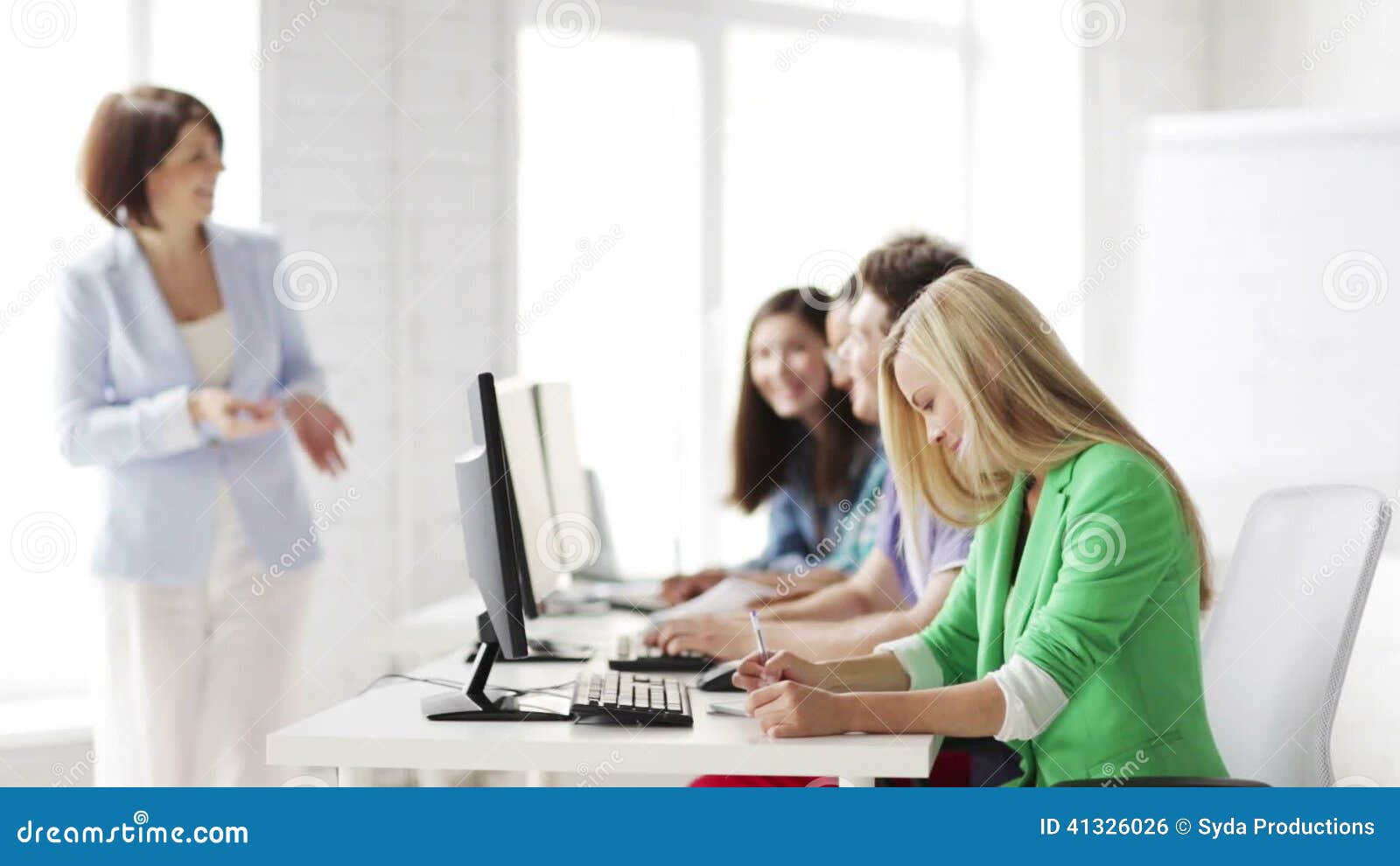 Students with Teacher in Computer Class Stock Footage - Video of girls ...