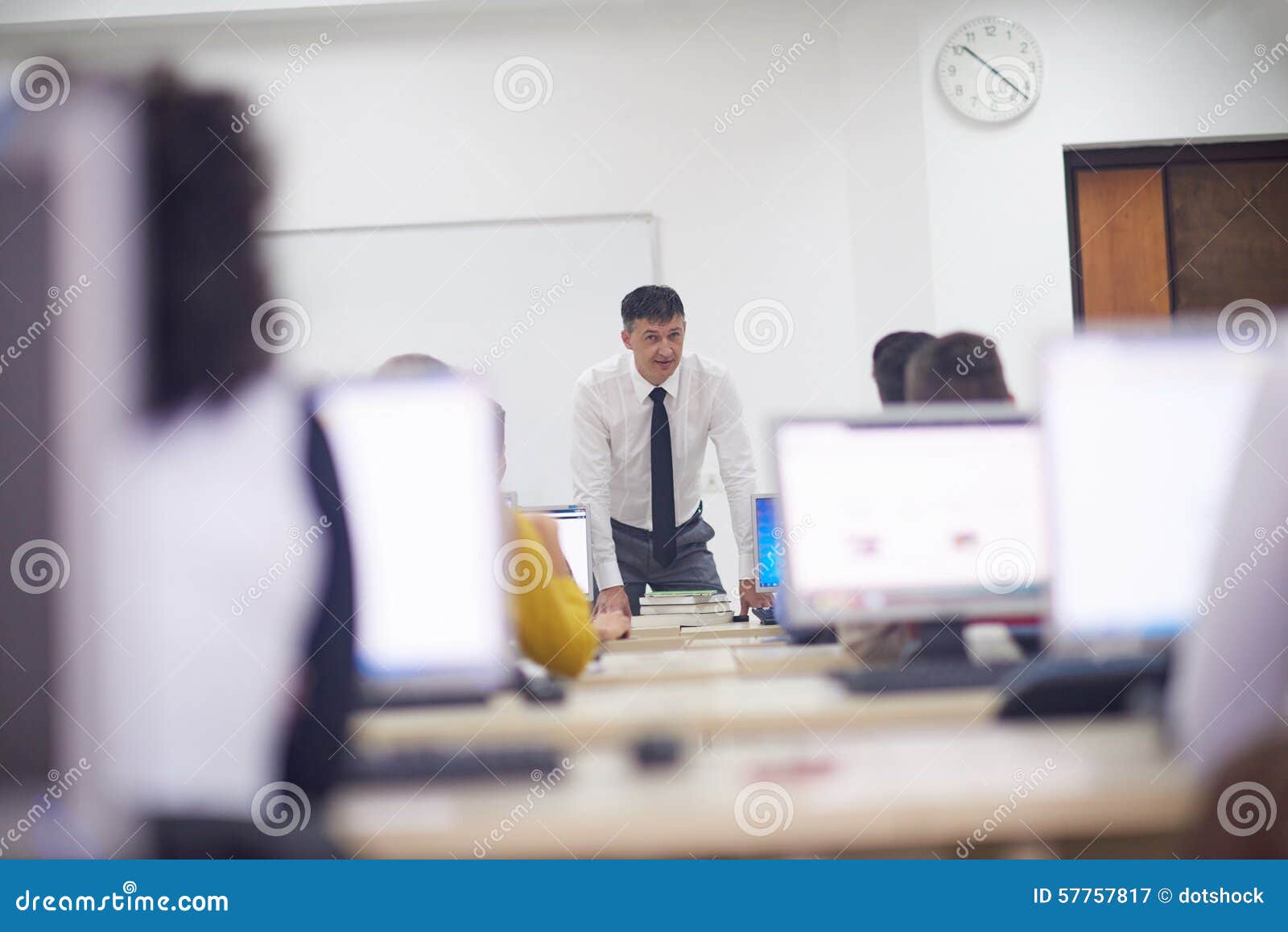 Students with Teacher in Computer Lab Classrom Stock Image - Image of ...