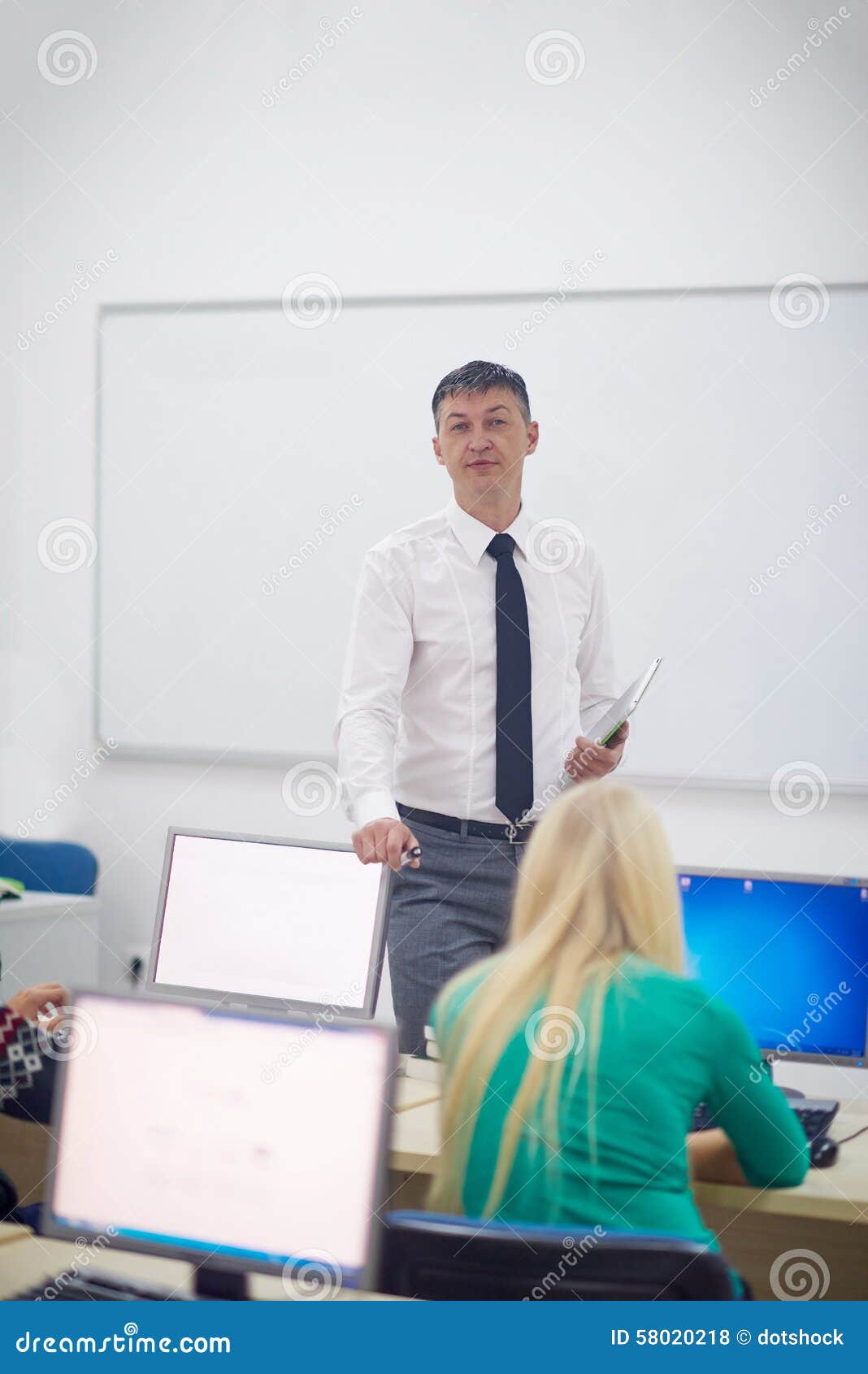 Students with Teacher in Computer Lab Classrom Stock Photo - Image of ...