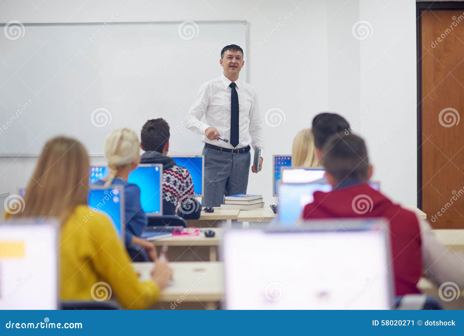 Students with Teacher in Computer Lab Classrom Stock Image - Image of ...