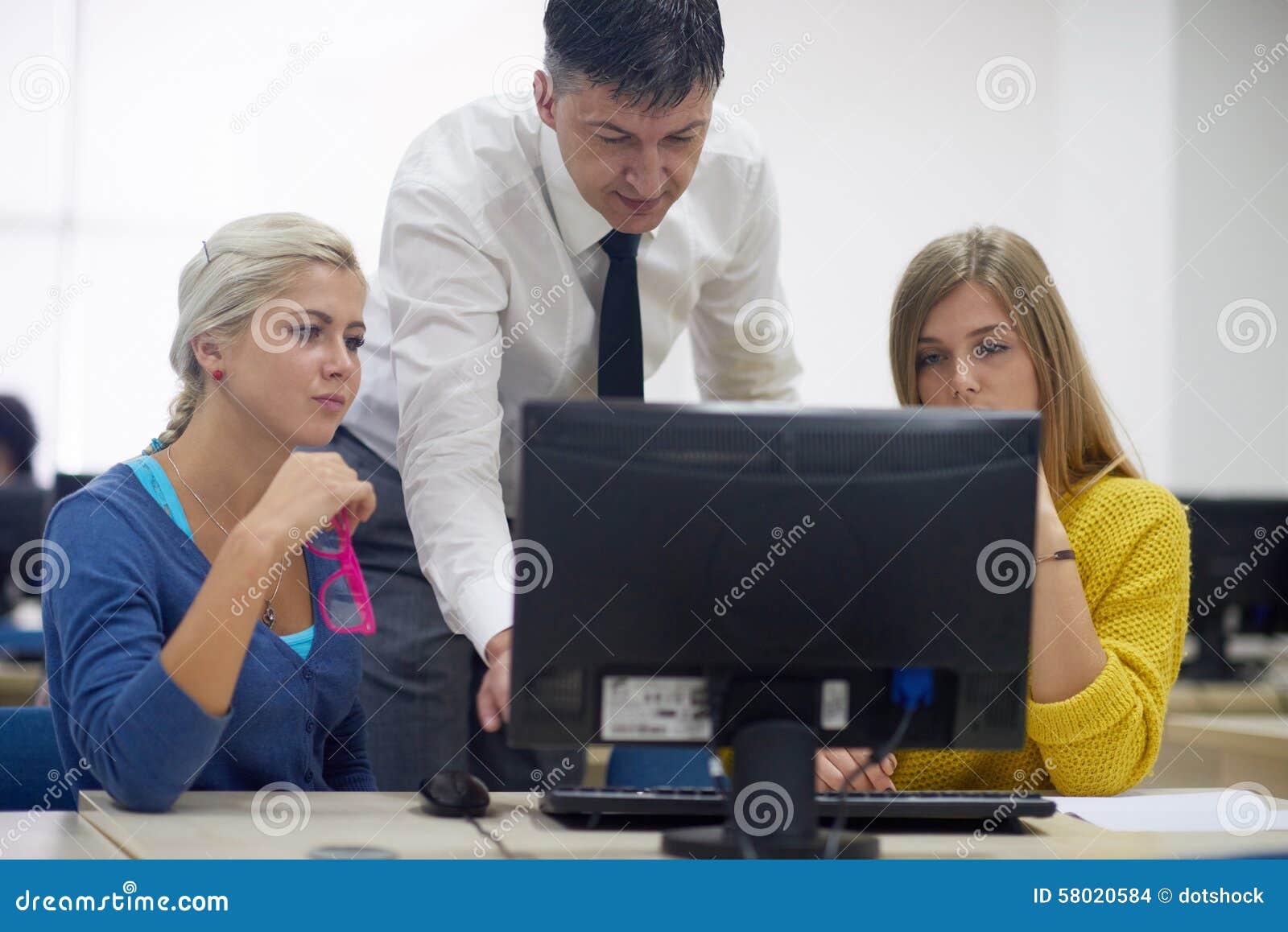 Students with Teacher in Computer Lab Classrom Stock Photo - Image of ...