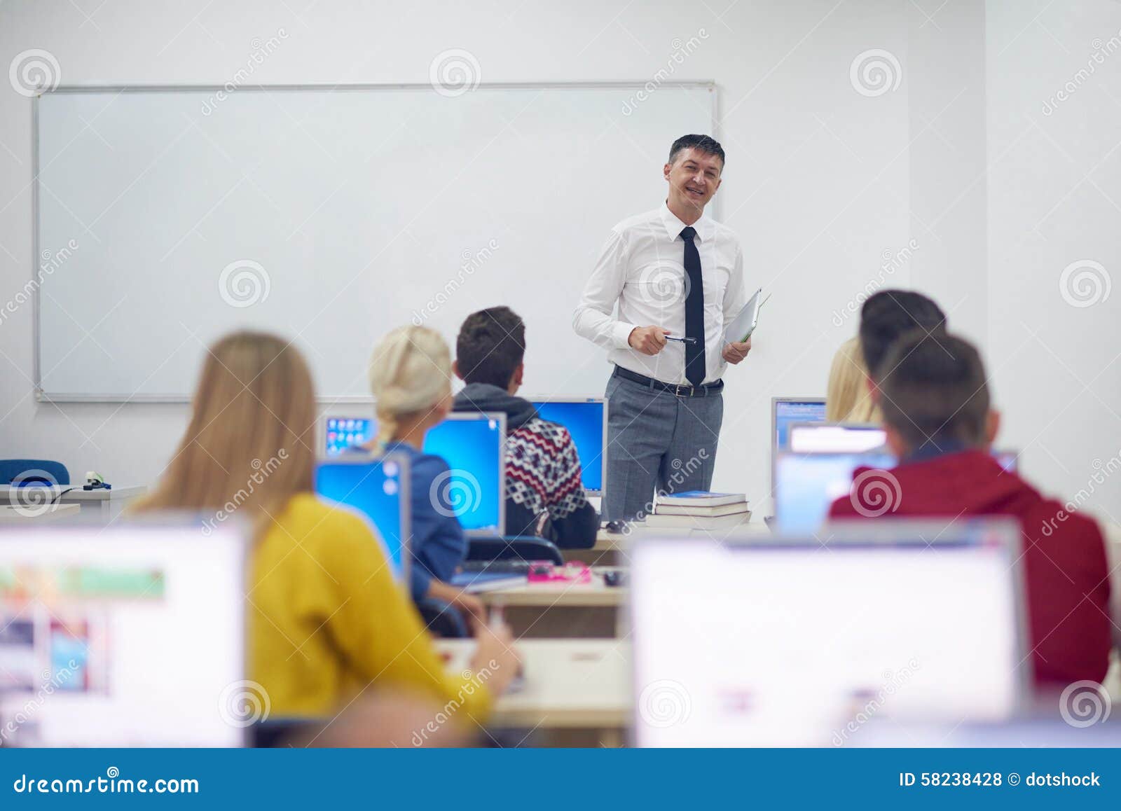 Students with Teacher in Computer Lab Classrom Stock Photo - Image of ...