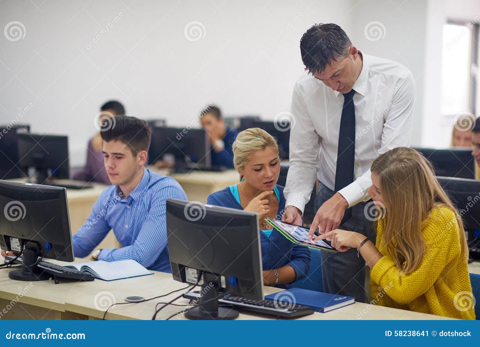 Students with Teacher in Computer Lab Classrom Stock Image - Image of ...