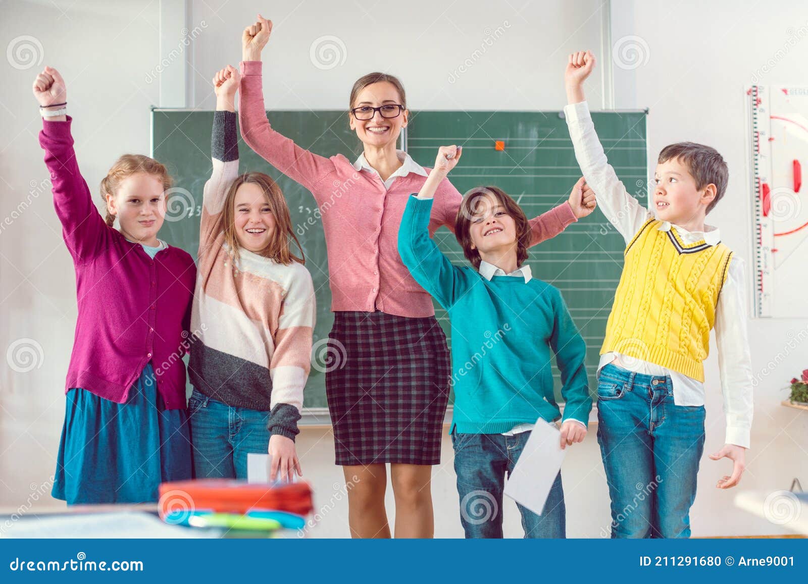 Students and Teacher Having Fun in School Stock Photo - Image of ...