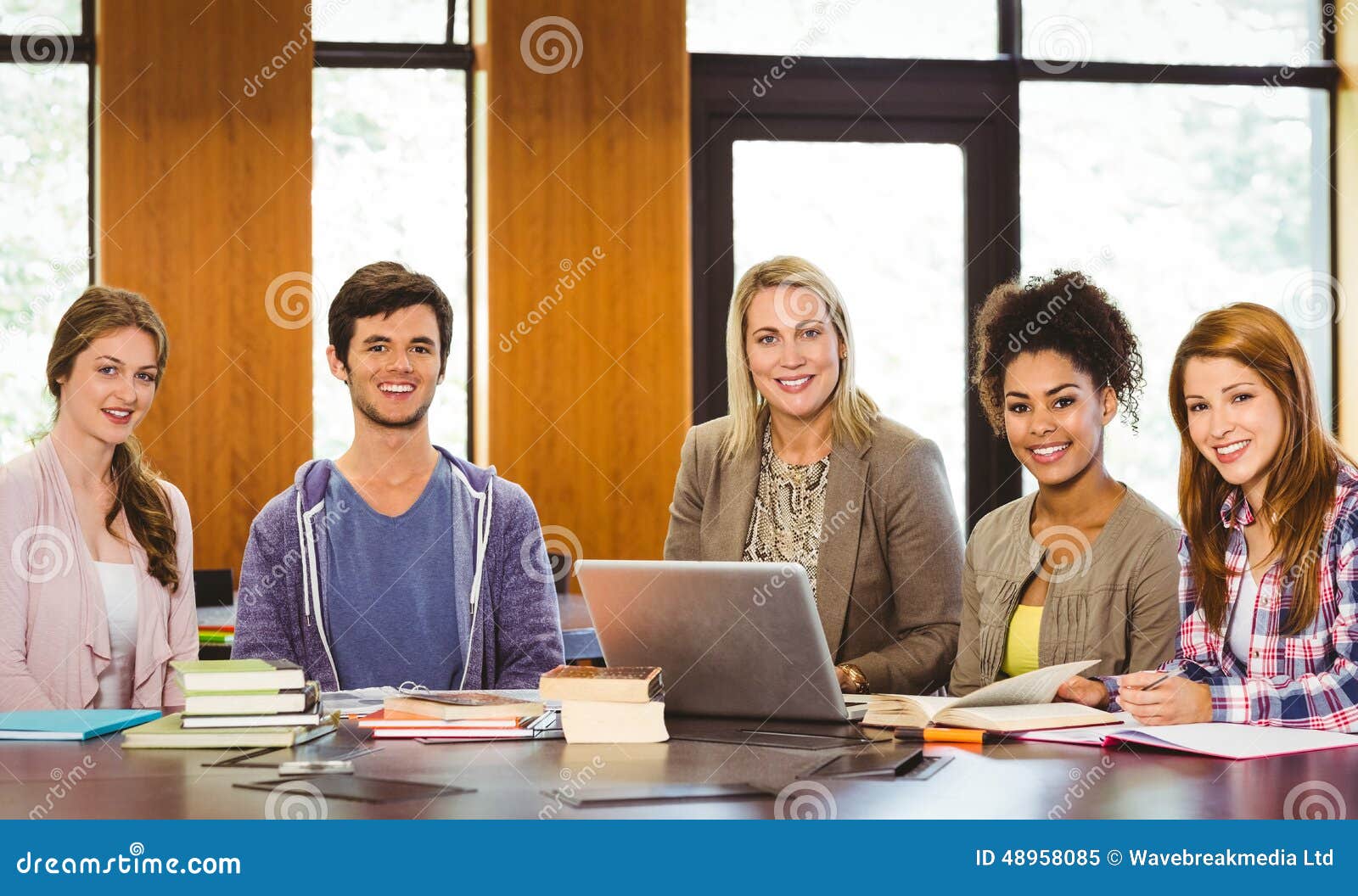 Students with Teacher and Laptop Stock Image - Image of education ...