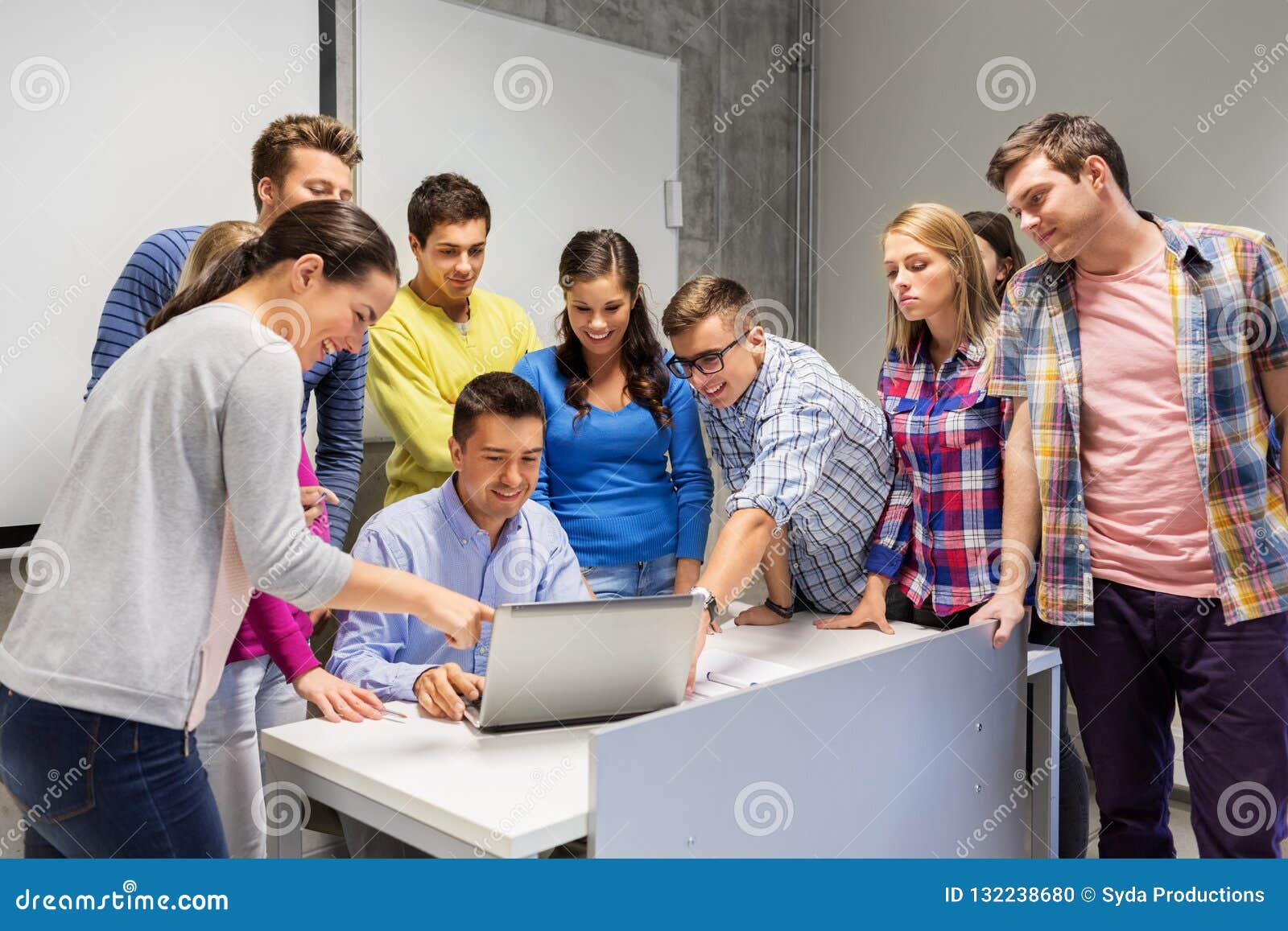 Students and Teacher with Laptop at School Stock Photo - Image of ...