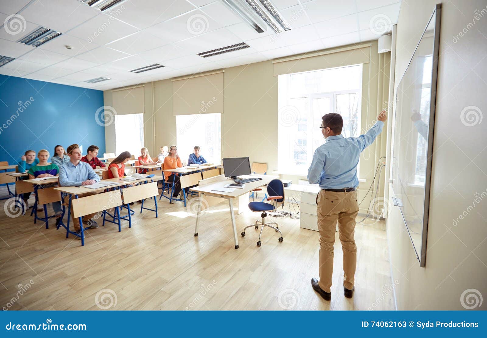 Students and Teacher at School White Board Stock Image - Image of ...