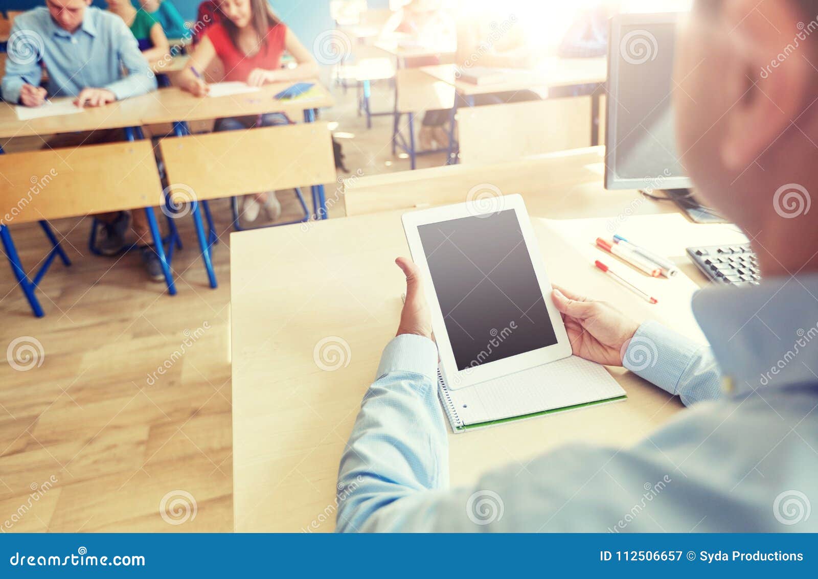 Students and Teacher with Tablet Pc at School Stock Image - Image of ...