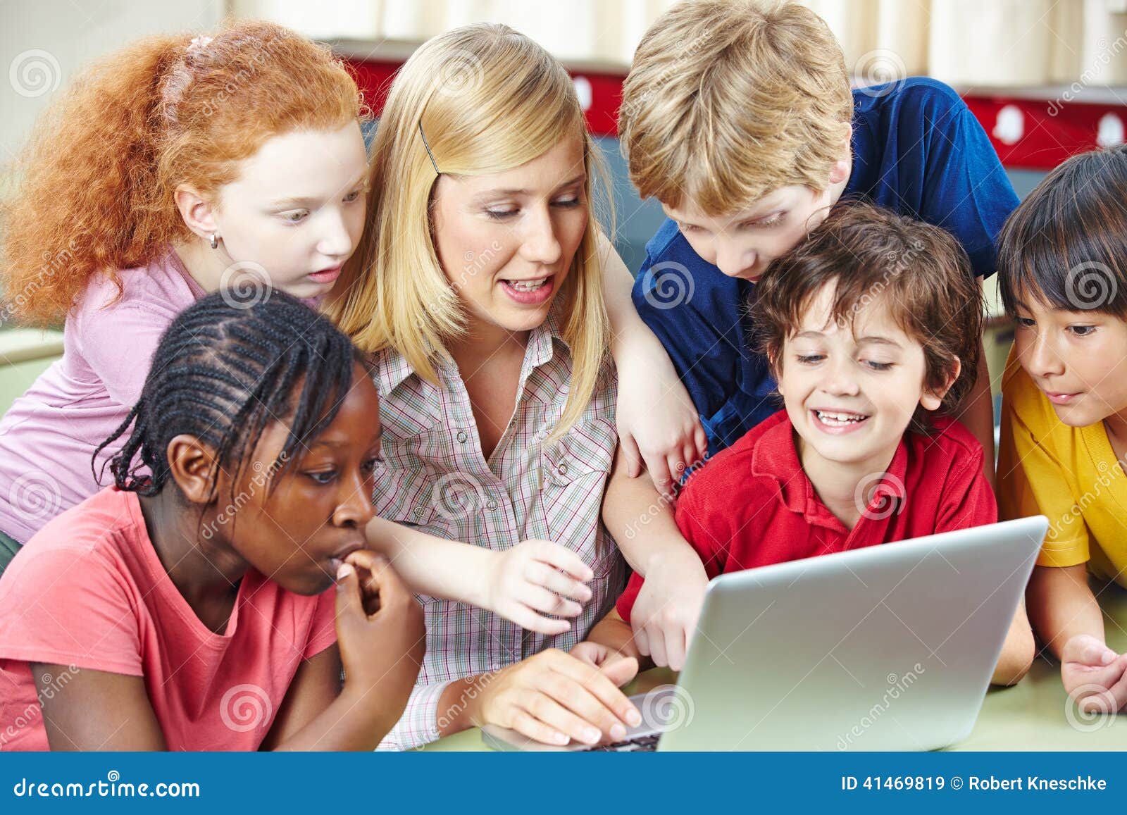 Students and Teacher Using Internet Stock Image - Image of primary ...