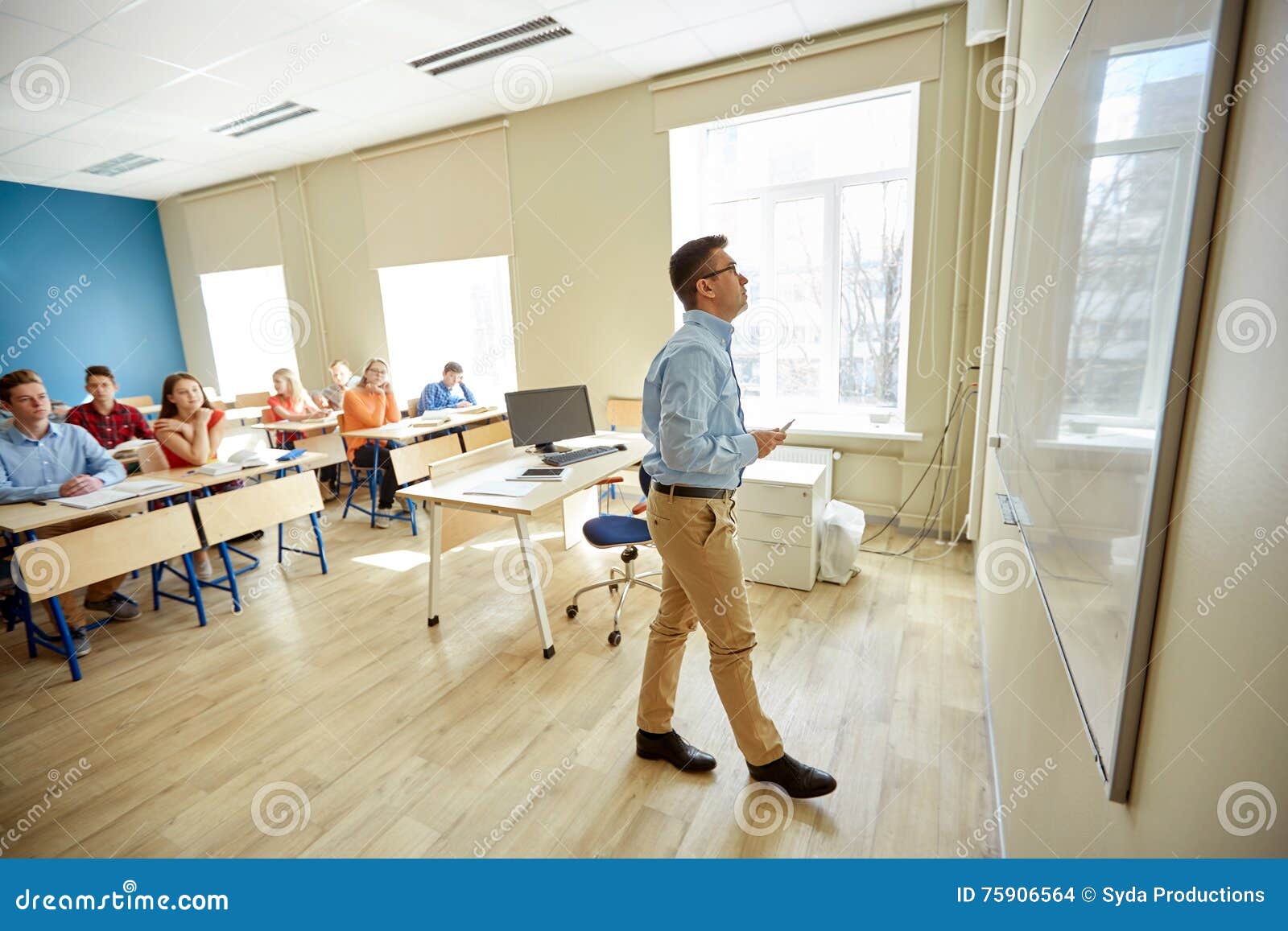 Students and Teacher Writing on School White Board Stock Photo - Image ...