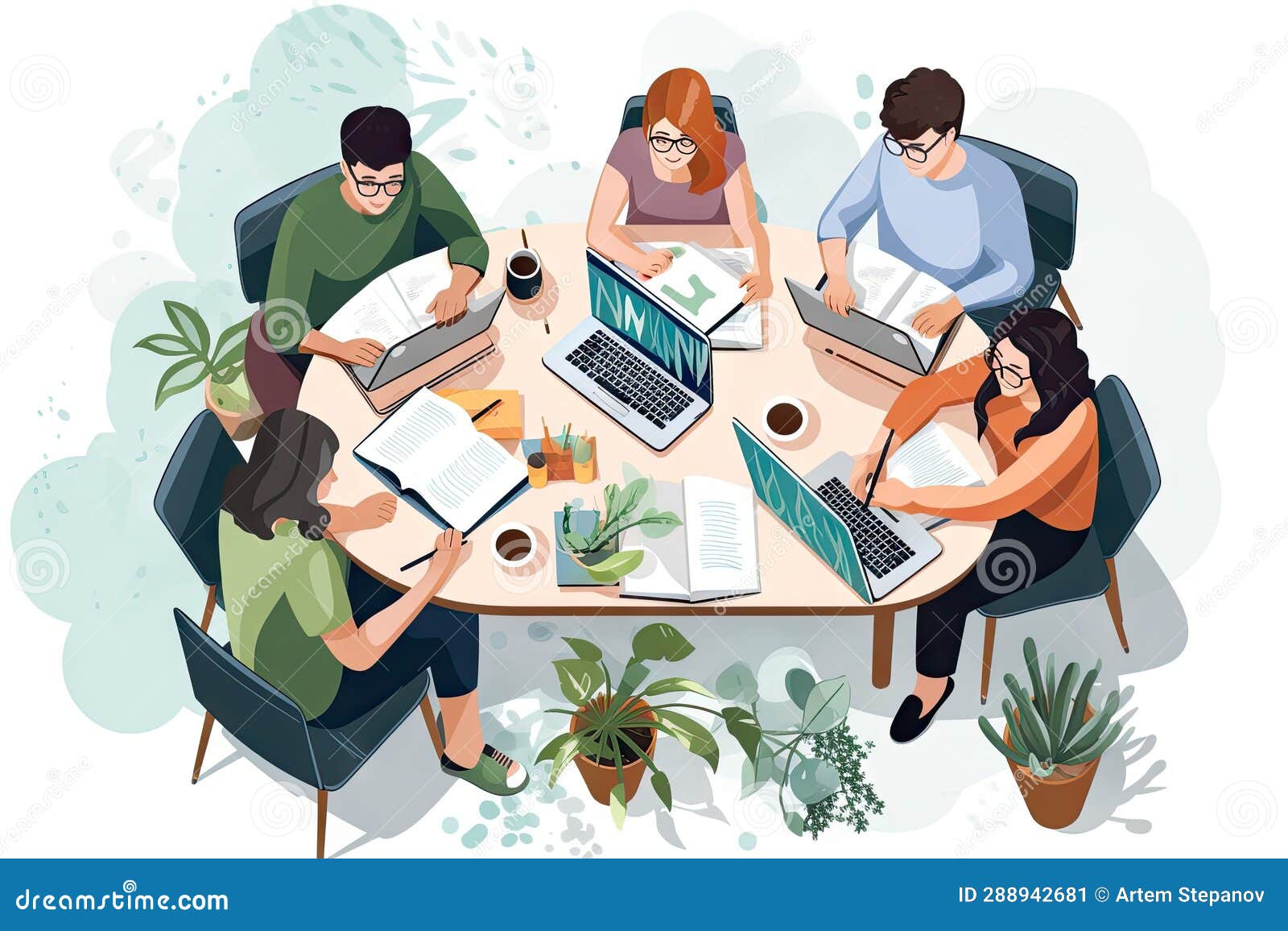 Students Team Meeting At Conference Table In Classroom. People Group ...